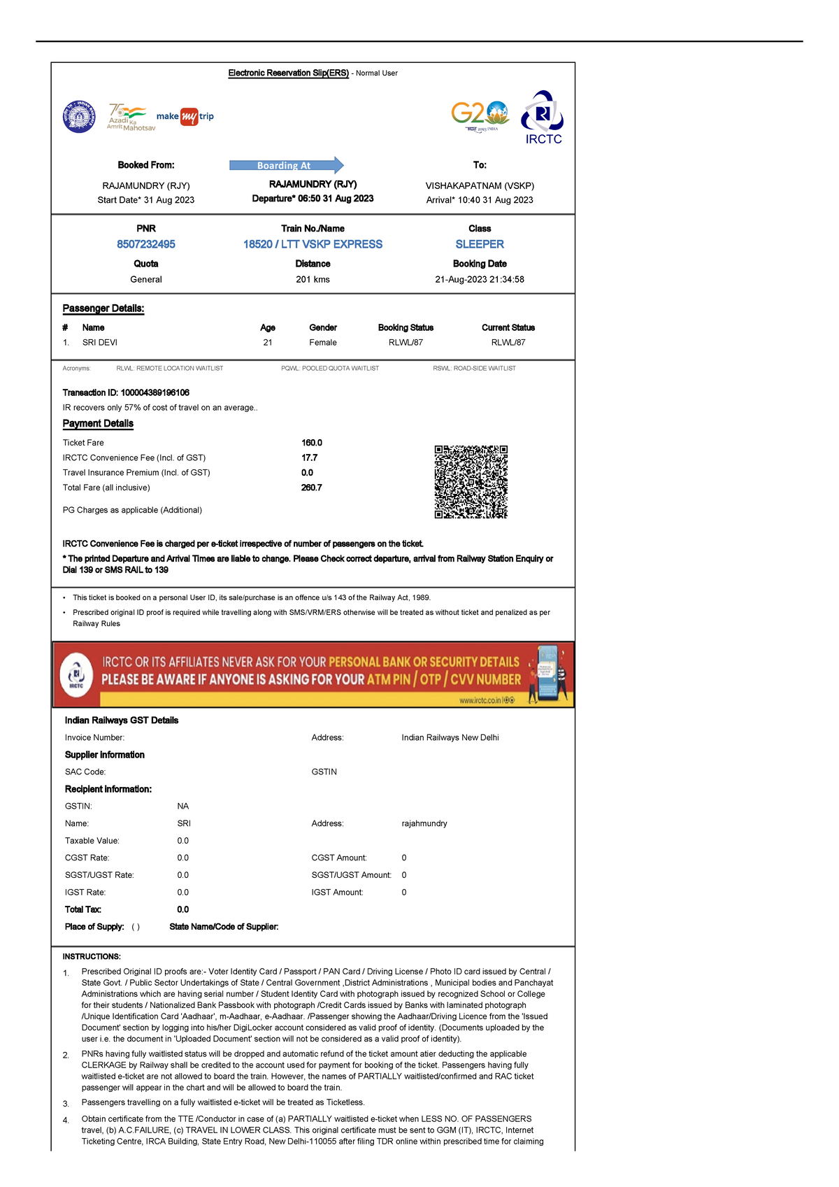 NR2405133522866606 E-ticket - Electronic Reservation Slip(ERS) - Normal ...