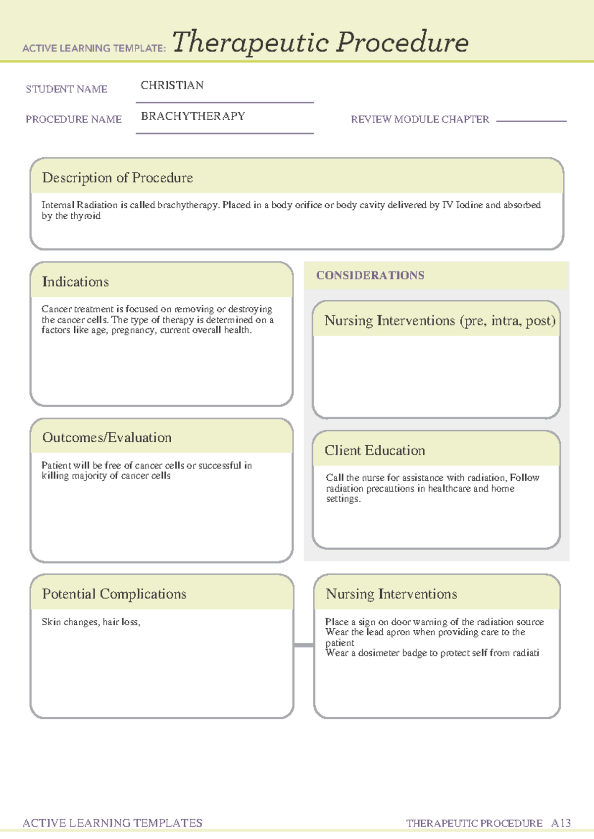 Therapeutic Procedure form - STUDENT NAME CHRISTIAN PROCEDURE NAME ...
