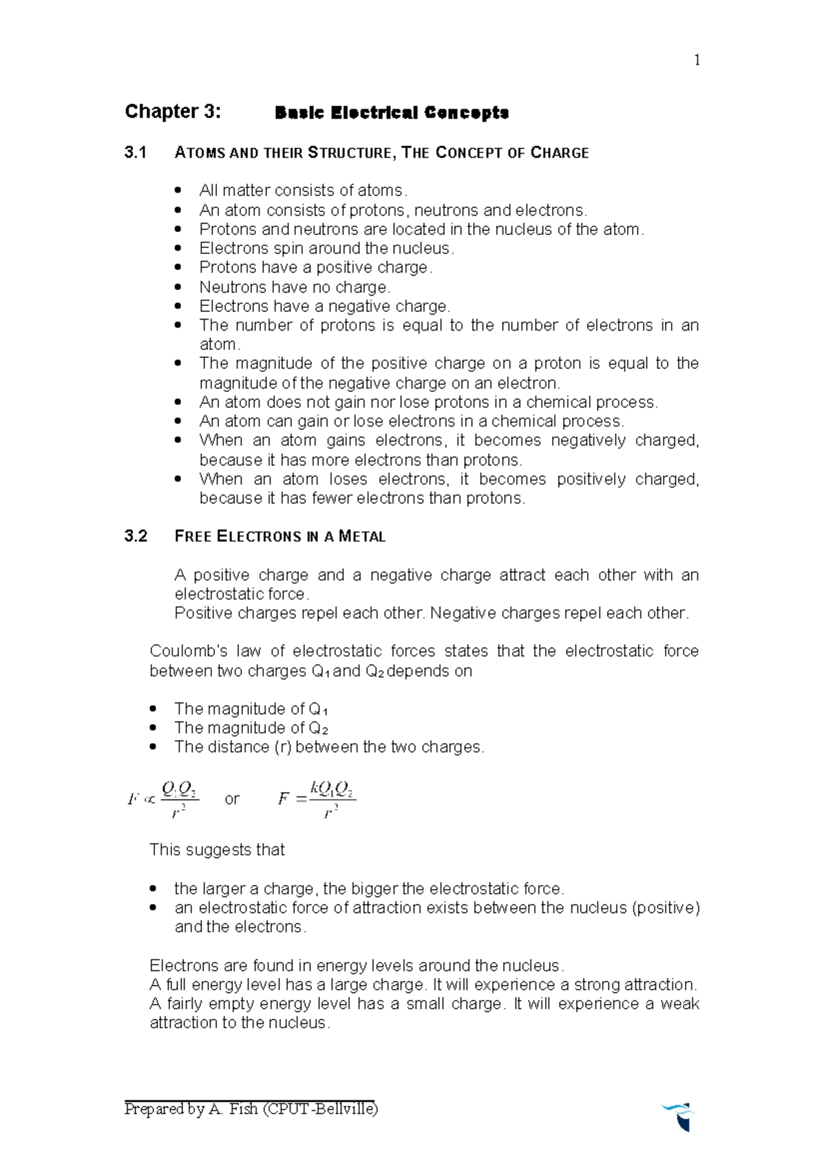 Chapter 3; Basic Electrical Concepts SM1 2008 - Chapter 3: Basic ...