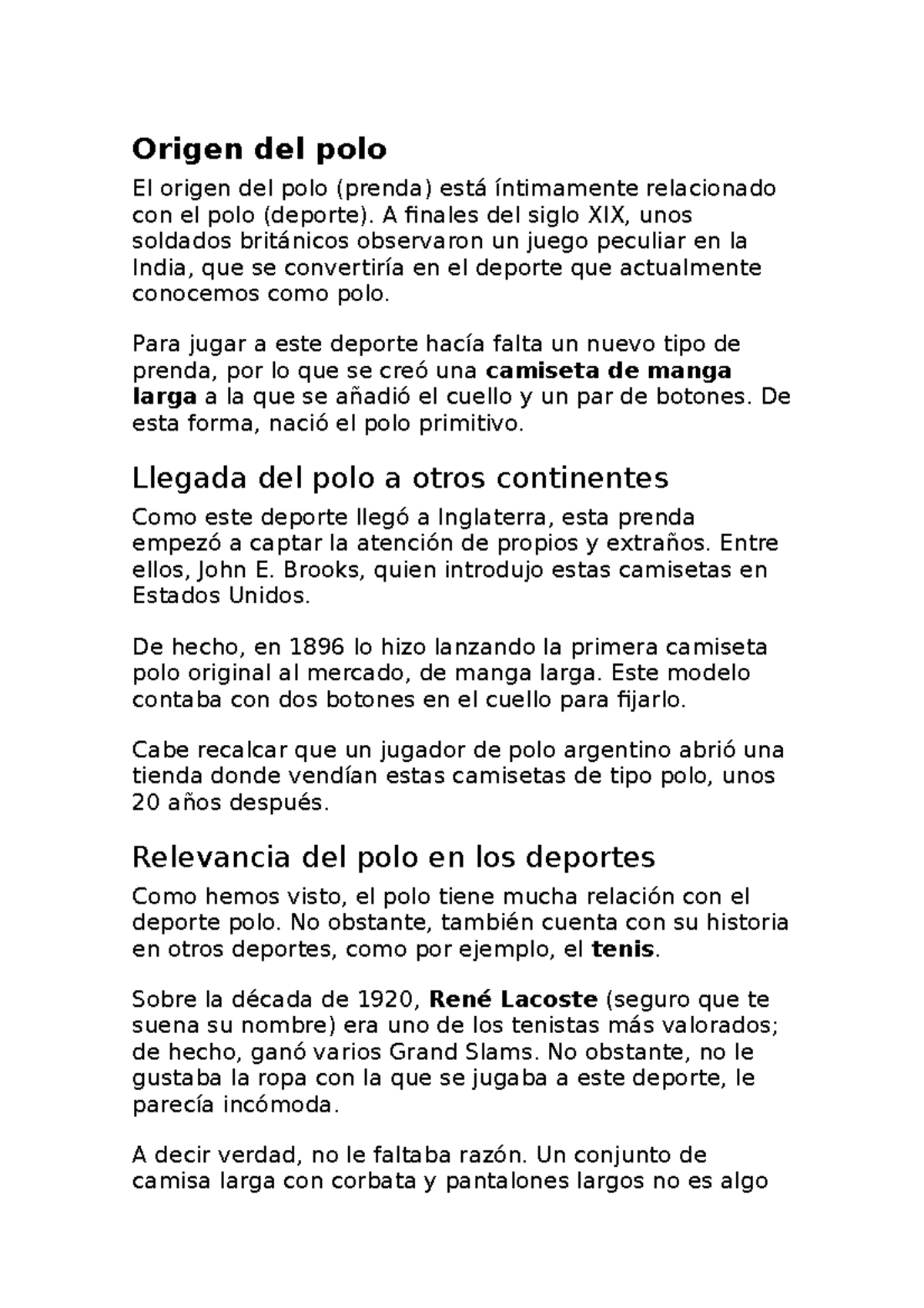 Tema libre - Origen del polo El origen del polo (prenda) está ...