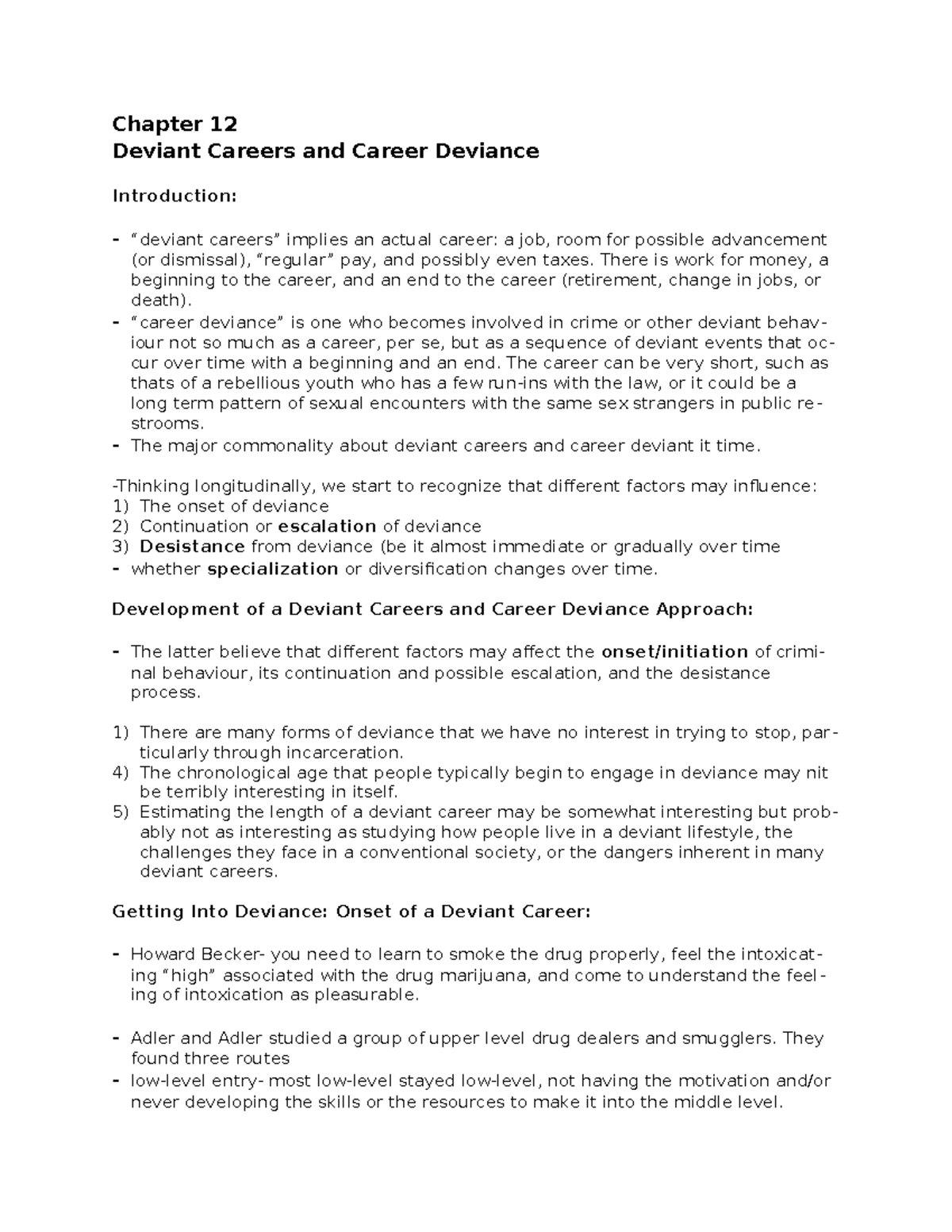 Crim 104 chapter 12 reading - Chapter 12 Deviant Careers and Career ...