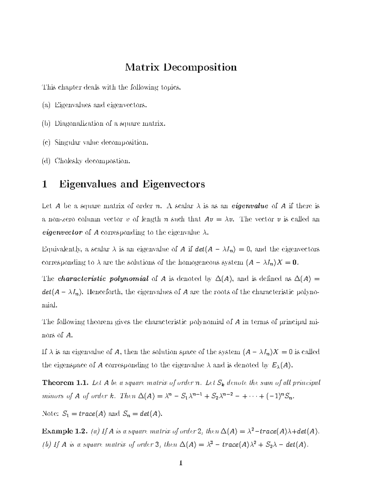 Matrix Decomposition - notes - Matrix Decomposition This chapter deals ...