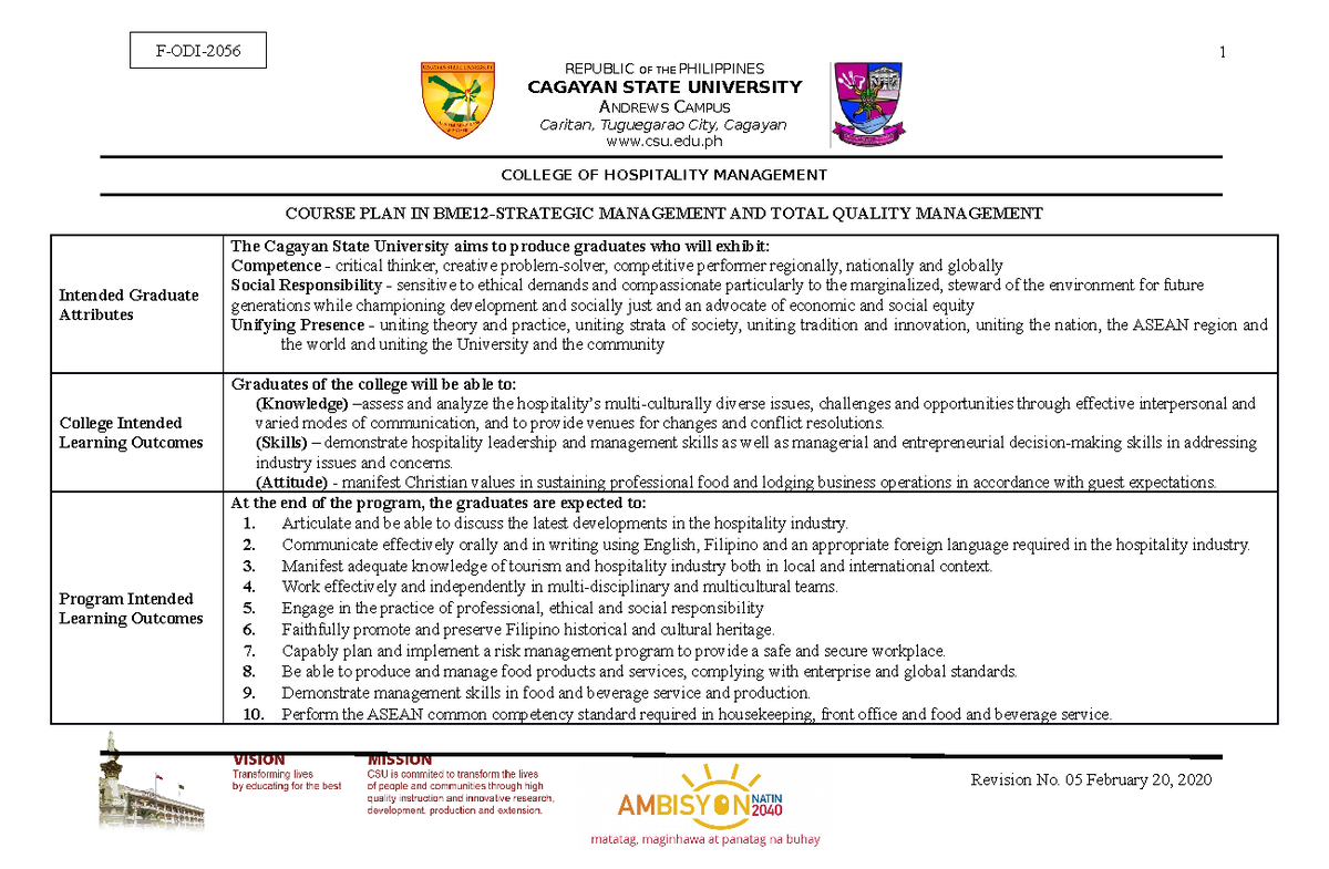 Syllabus-Strat Mgt-2021 - 1 REPUBLIC OF THE PHILIPPINES CAGAYAN STATE ...