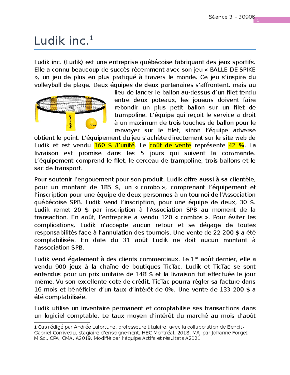 Séance 3 - Cas Ludik - énoncé - A2021 - Ludik inc. 1 Ludik inc. (Ludik ...