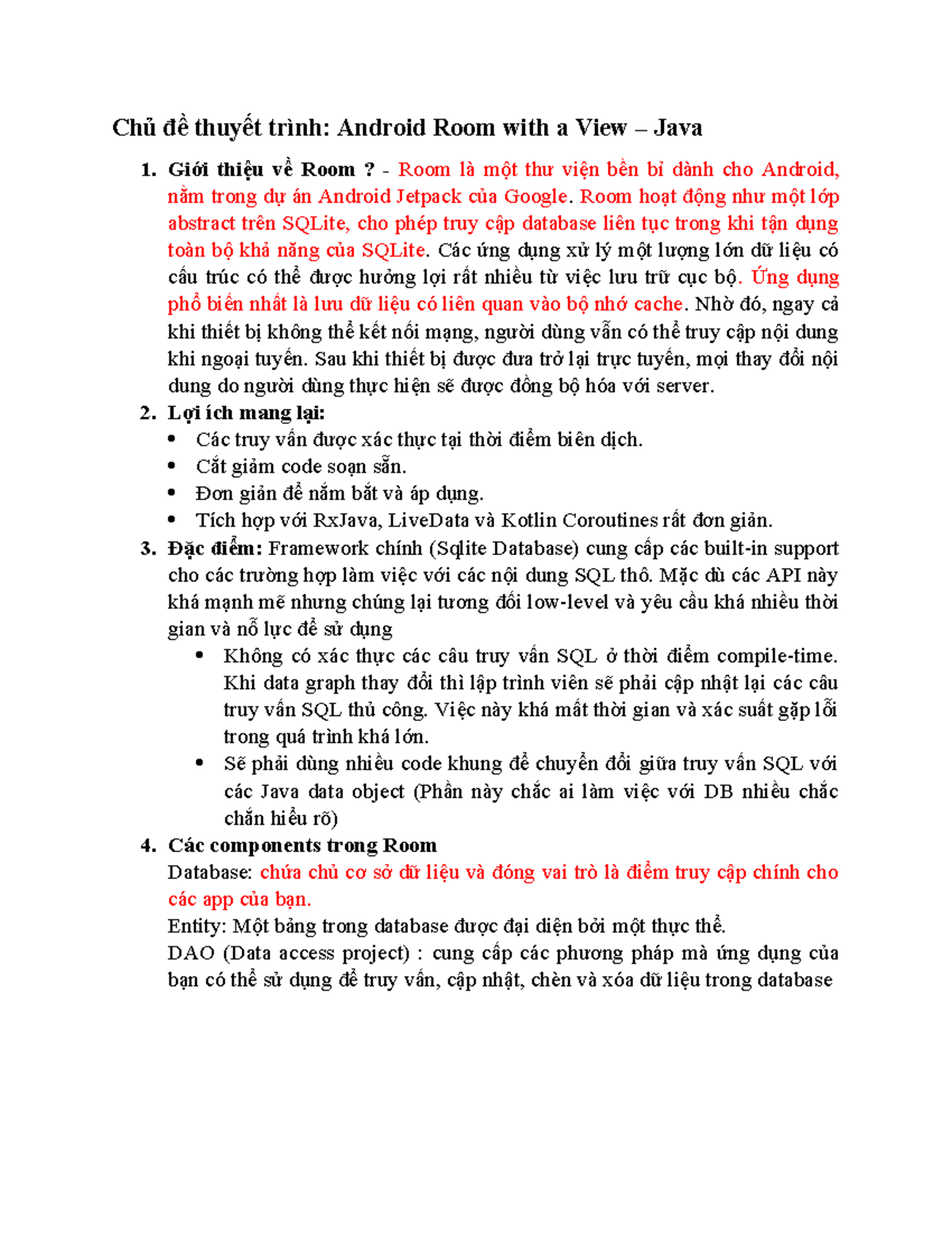 Android - Mobile report - Chủ đề thuyết trình: Android Room with a View ...