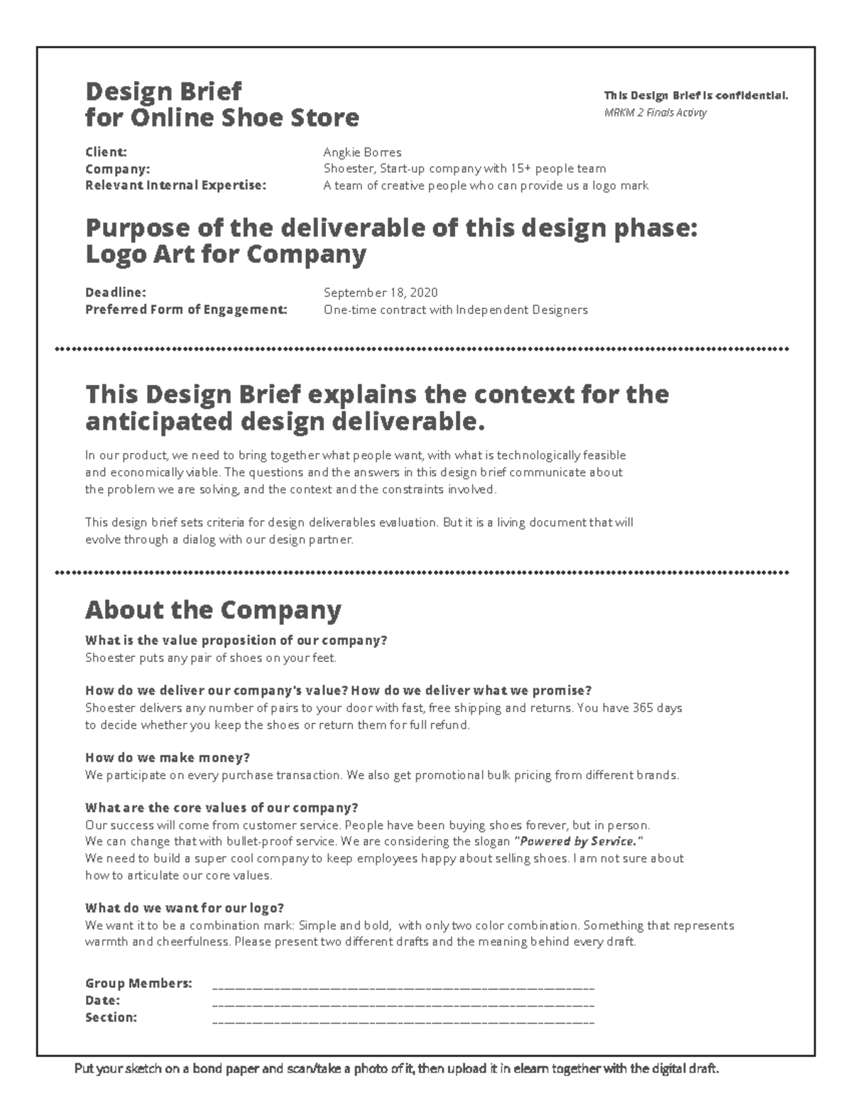 Mrkm 2 Final activity - Design Brief - Design Brief for Online Shoe ...