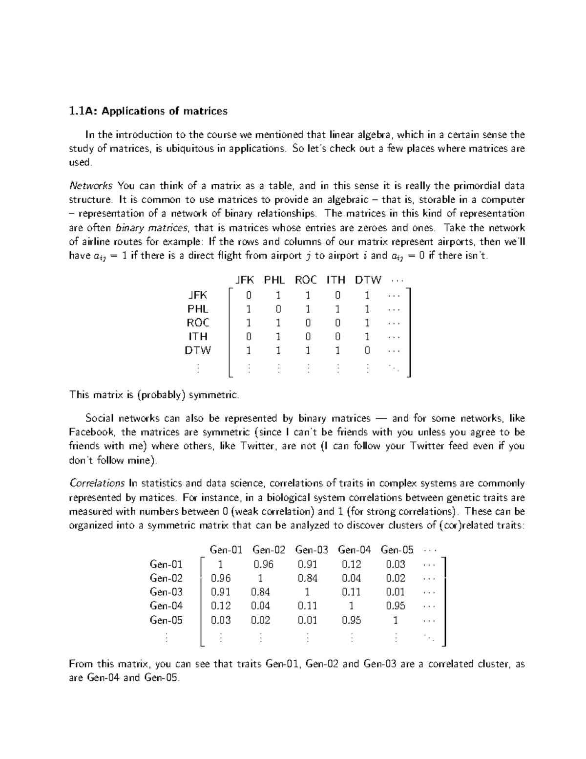 Sec1 - Linear Algebra - 1: Applications of matrices In the introduction ...
