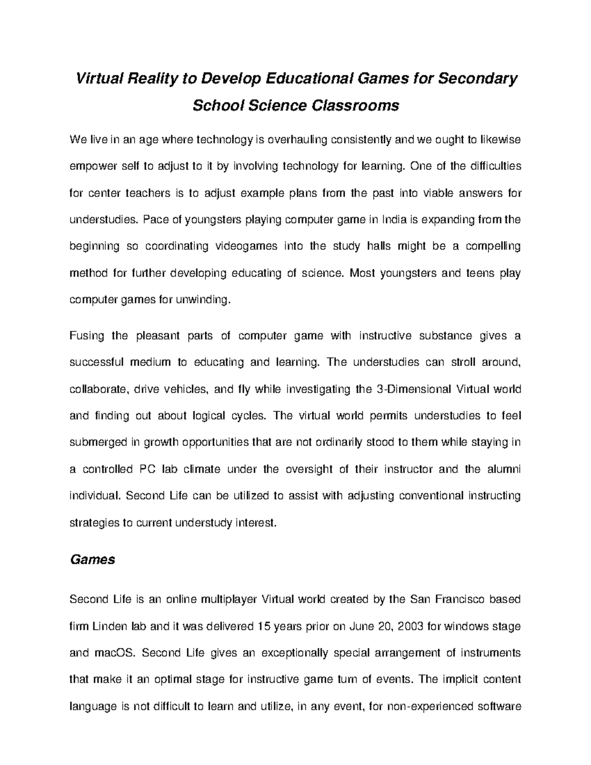 Virtual Reality in Developing Educational Games for Secondary School ...
