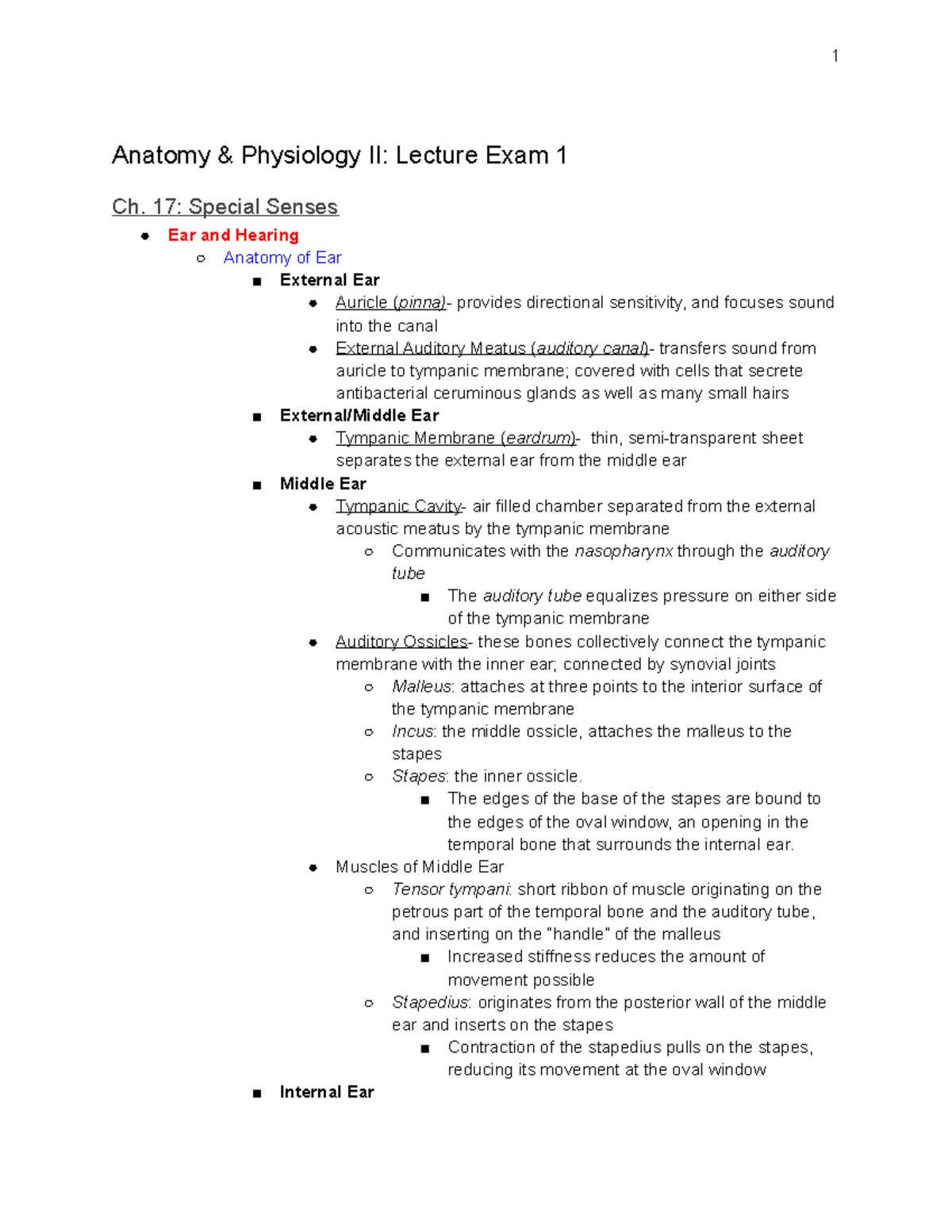 A P II Lecture Exam 1 - Exam 1 notes - Anatomy & Physiology II: Lecture ...