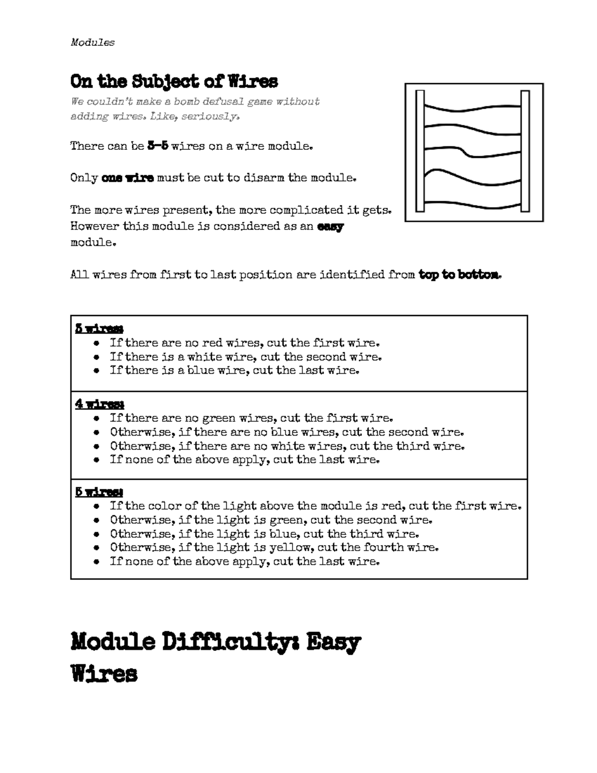 Defusal Manual - On the Subject of Wires We couldn’t make a bomb ...