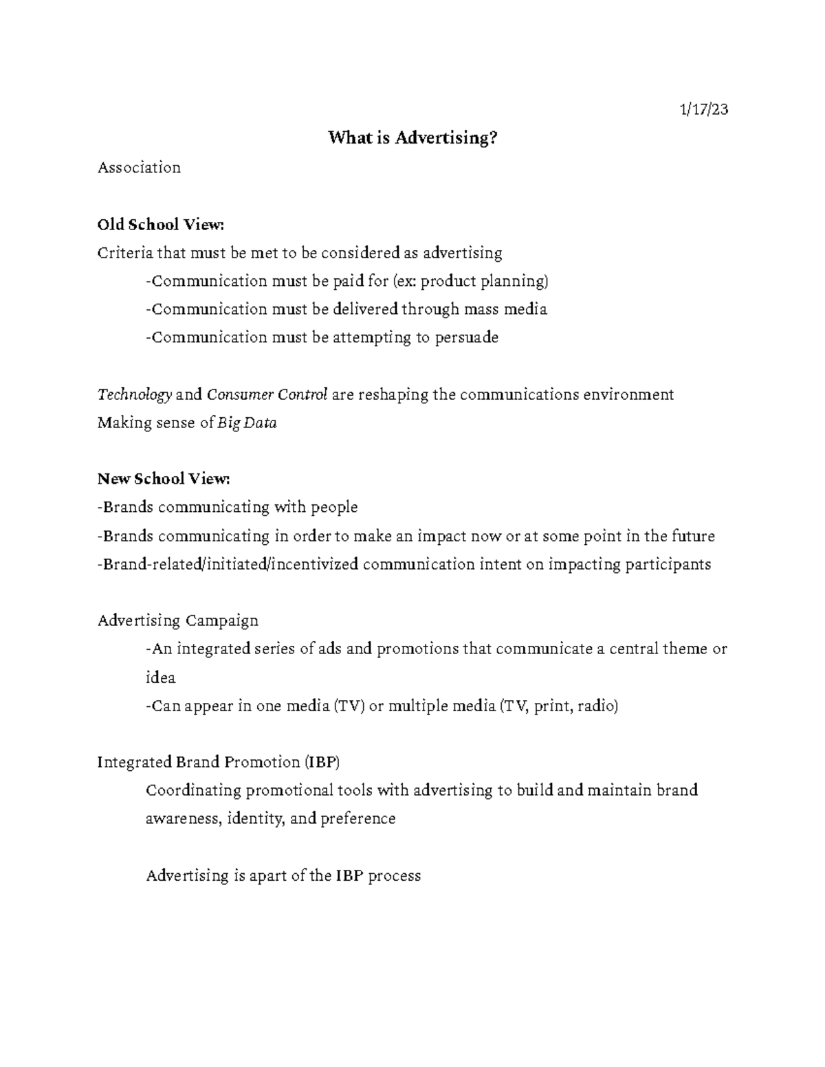 ADPR 3100 notes - 1/17/ What is Advertising? Association Old School ...
