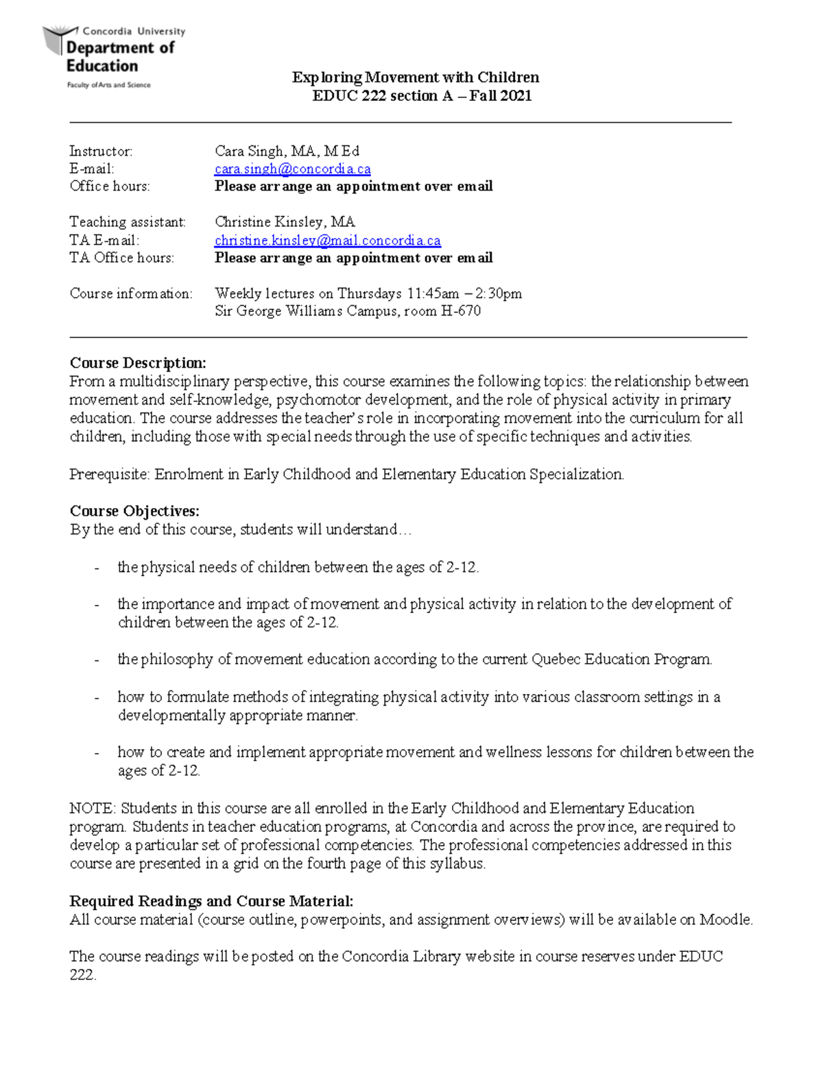 EDUC 222 course outline syllabus 2021 - EDUC 222 - Concordia - Studocu