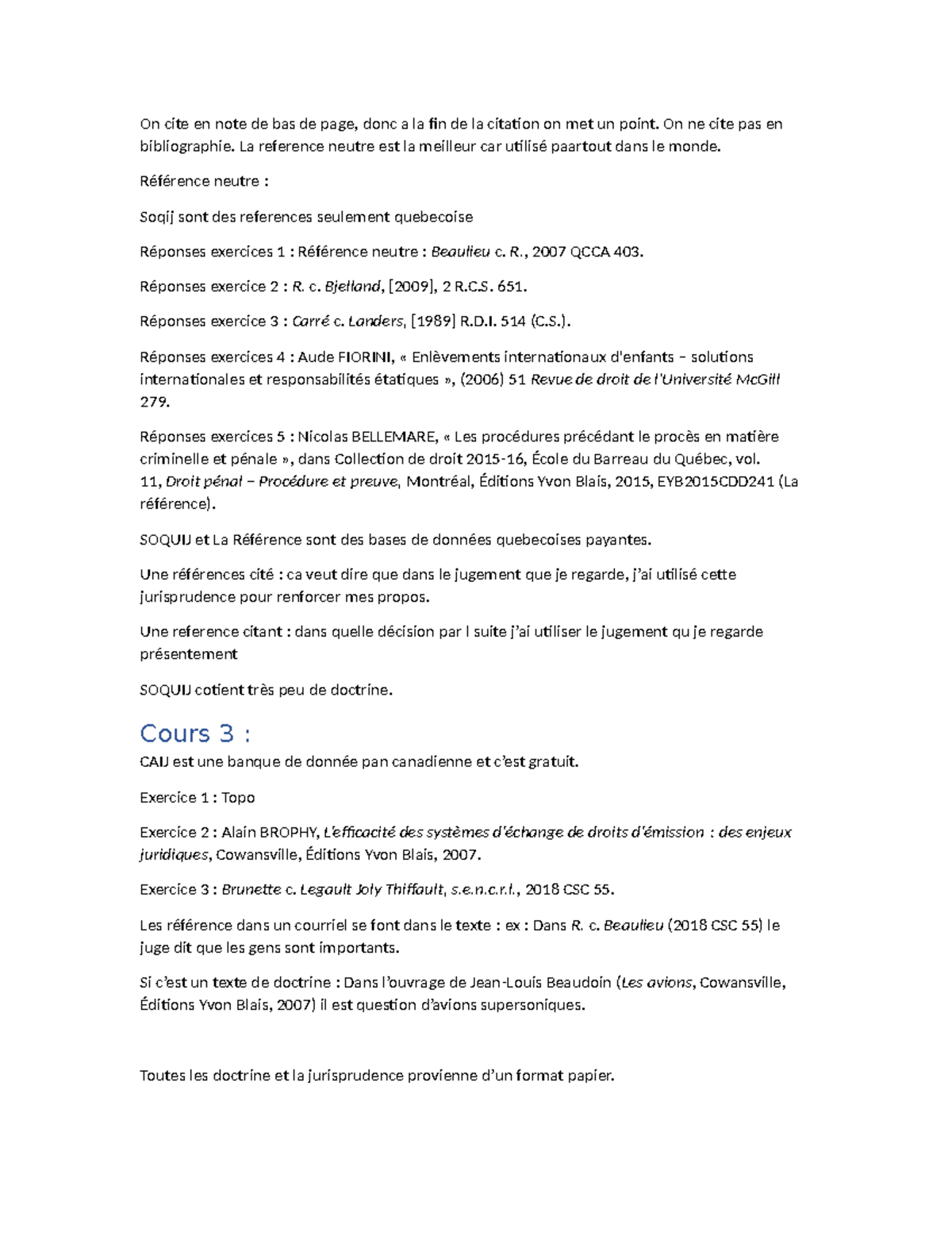 DRT131 - Notes de cours résumées - On cite en note de bas de page, donc ...