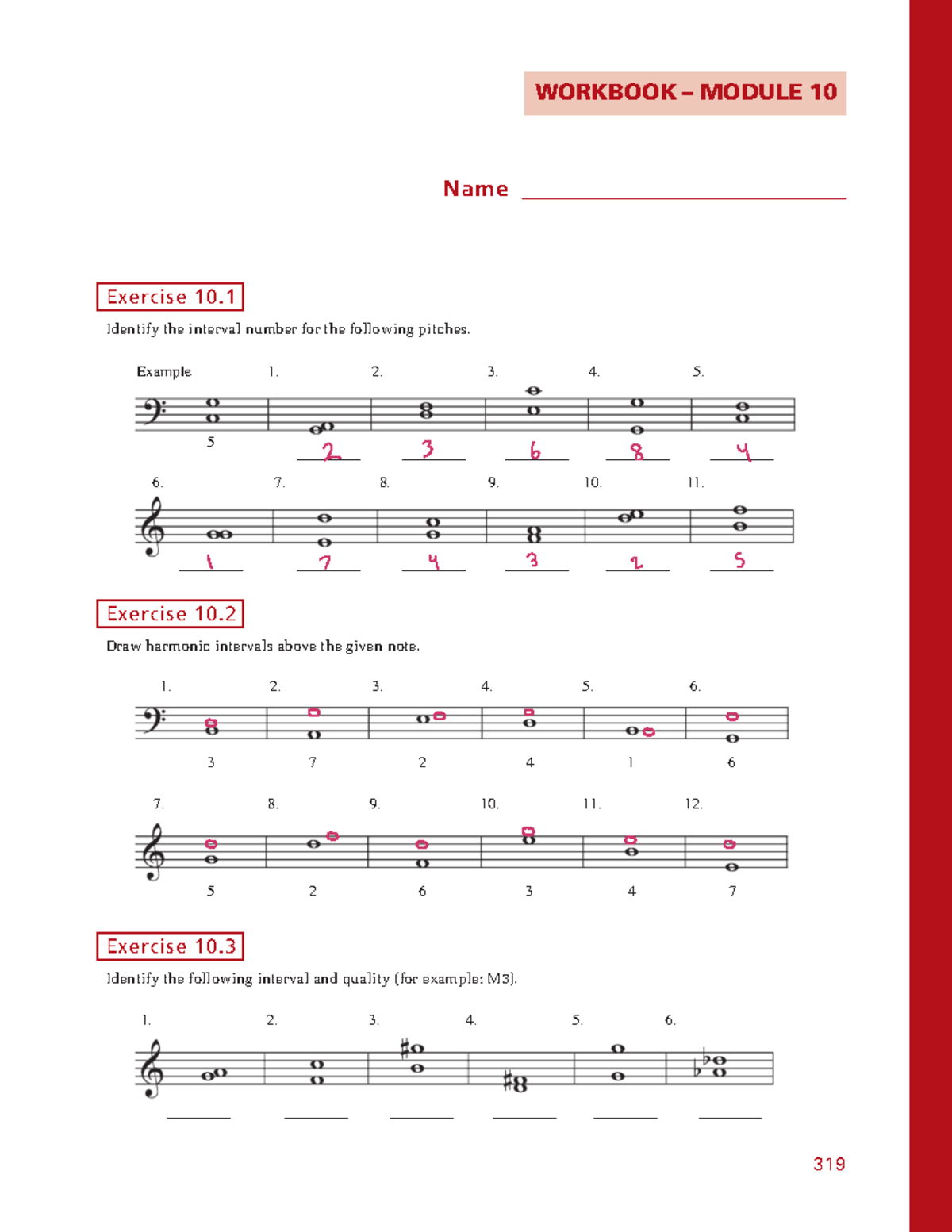 Music Fundamentals PDF - Exercise 10. Identify the interval number for ...