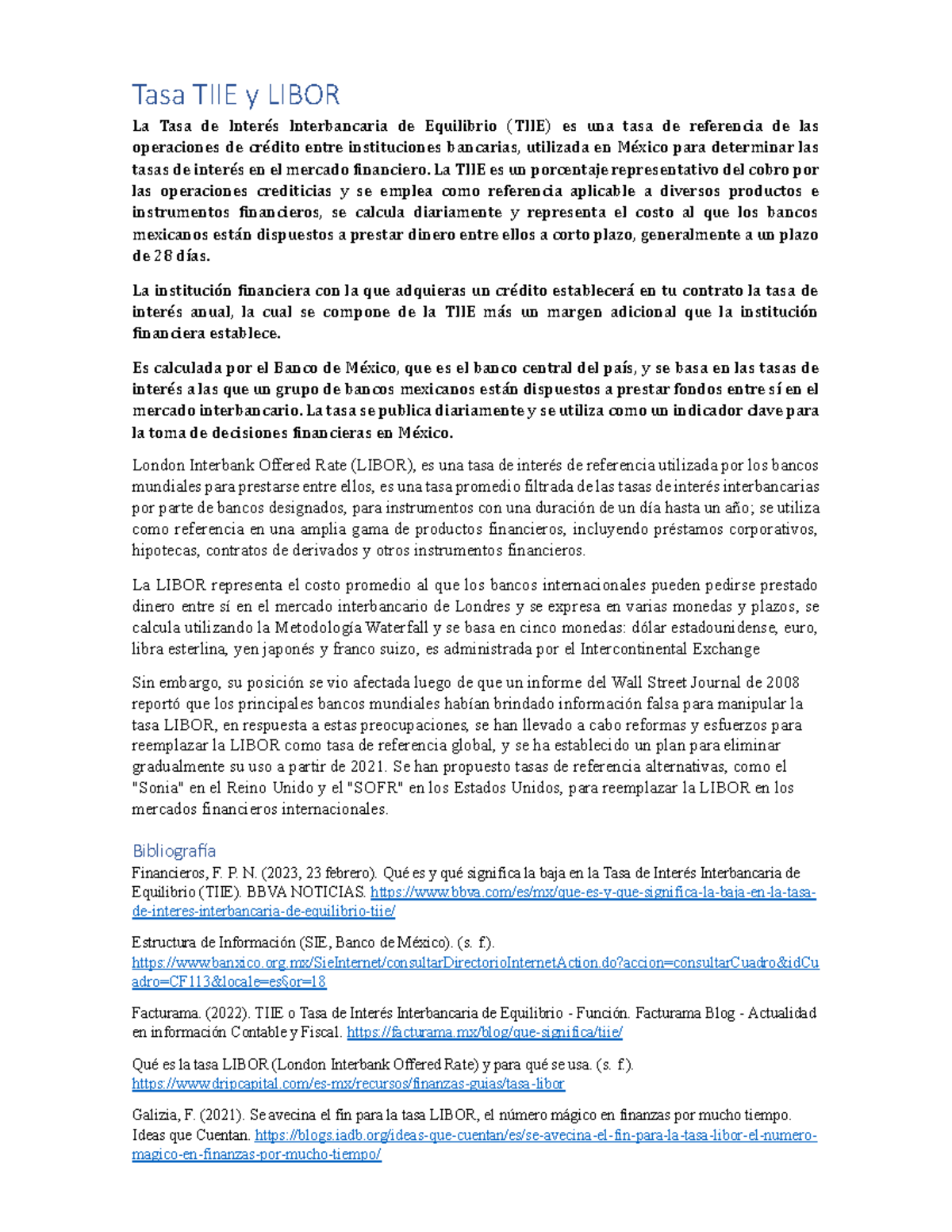 Tasa TIIE y Libor - Tasa TIIE y LIBOR La Tasa de Interés Interbancaria ...