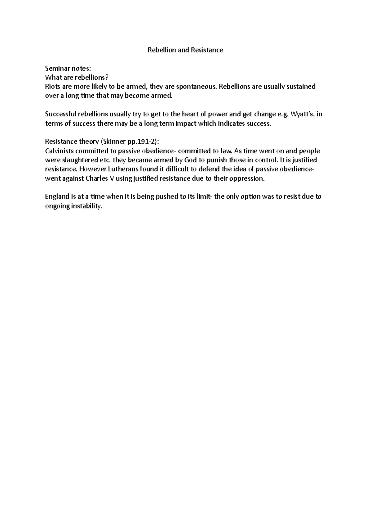 Rebellion and Resistance - Rebellion and Resistance Seminar notes: What ...