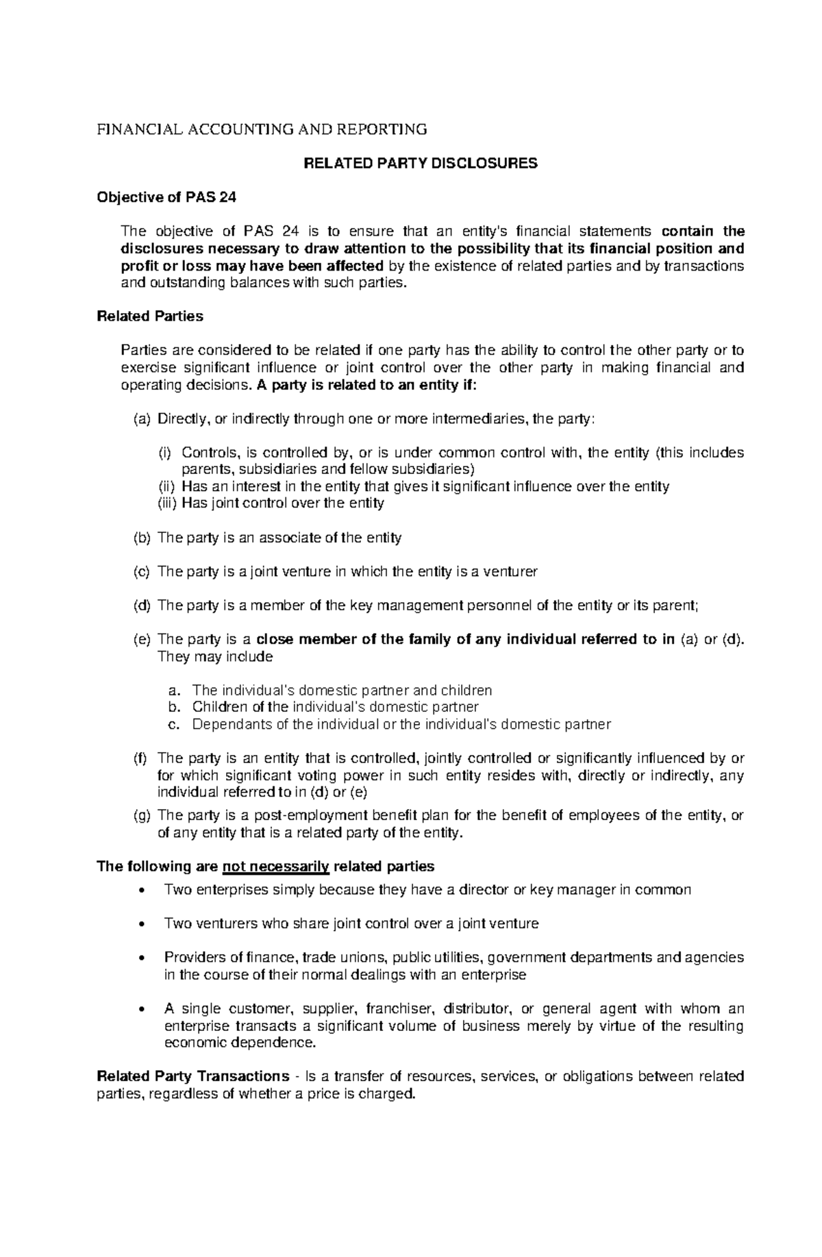 PAS 24 - Related Party Disclosures - FINANCIAL ACCOUNTING AND REPORTING ...