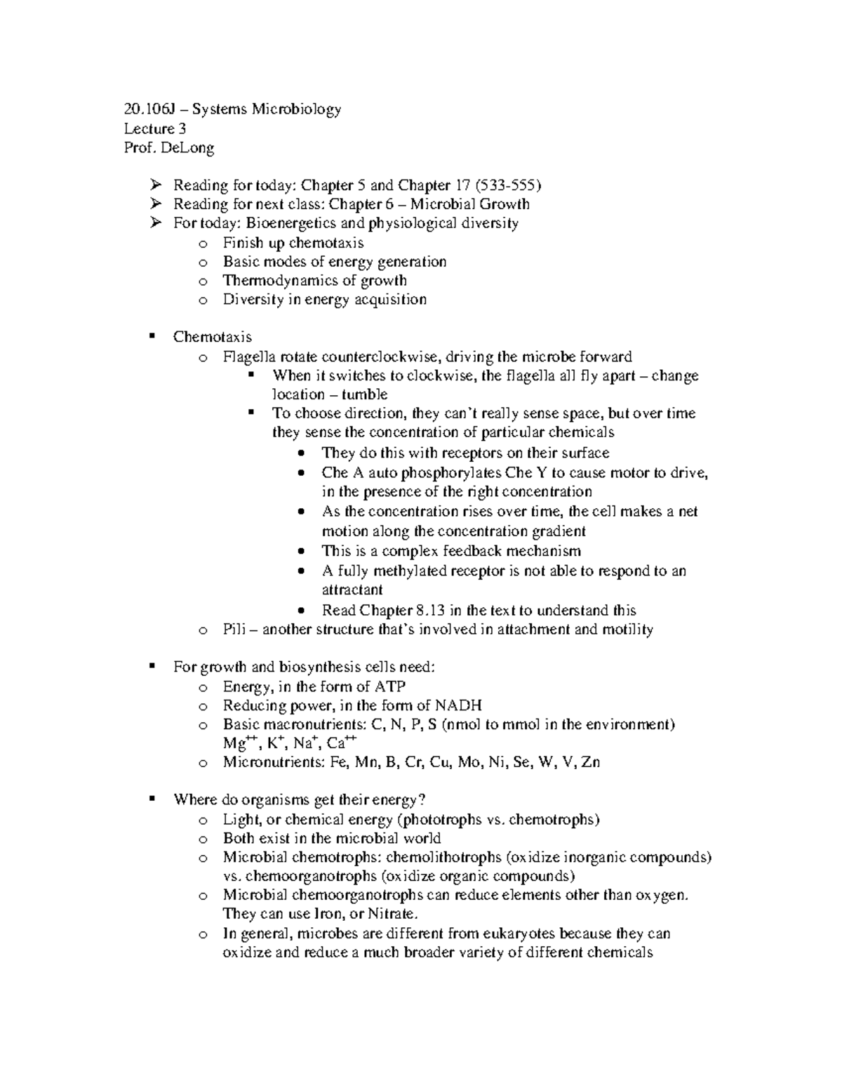 Biological Energy Conservation - 20 – Systems Microbiology Lecture 3 ...
