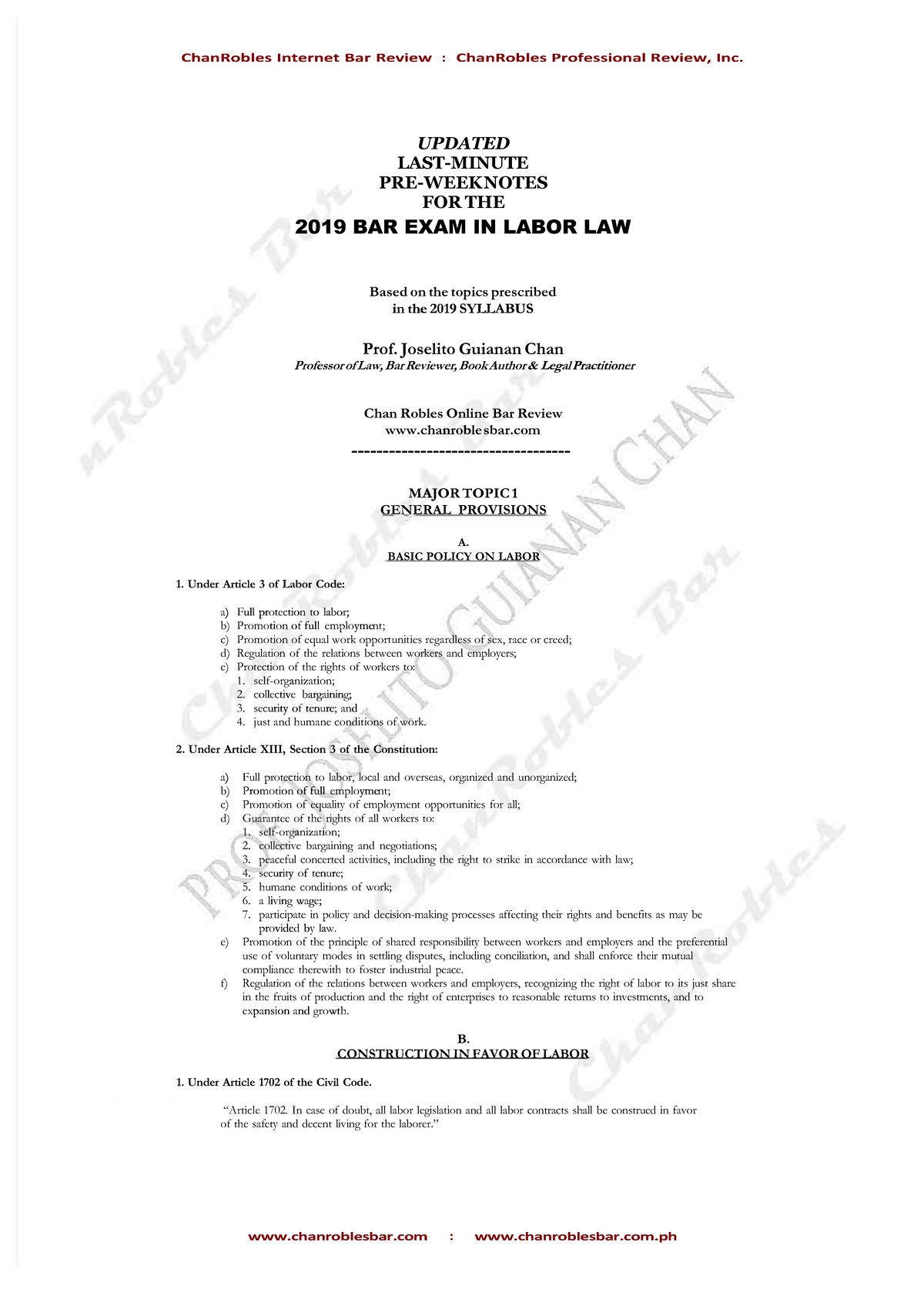 2019 BAR EXAM IN Labor LAW - UPDATEDUPDATED ####### LAST-MINUTELAST ...
