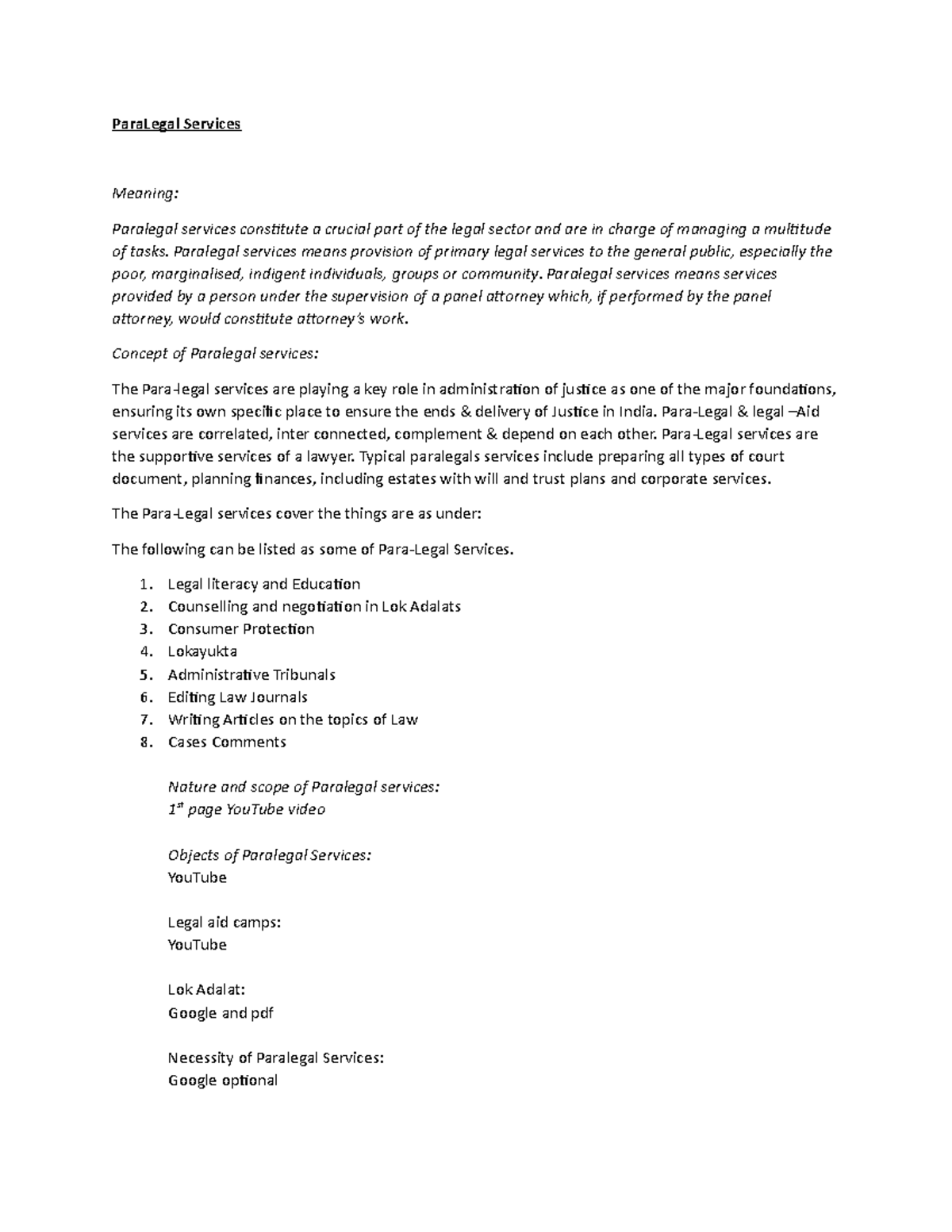 Paralegal Services - PRACTICAL TRAINING - II ASSIGNMENTS - 80 MARKS ...