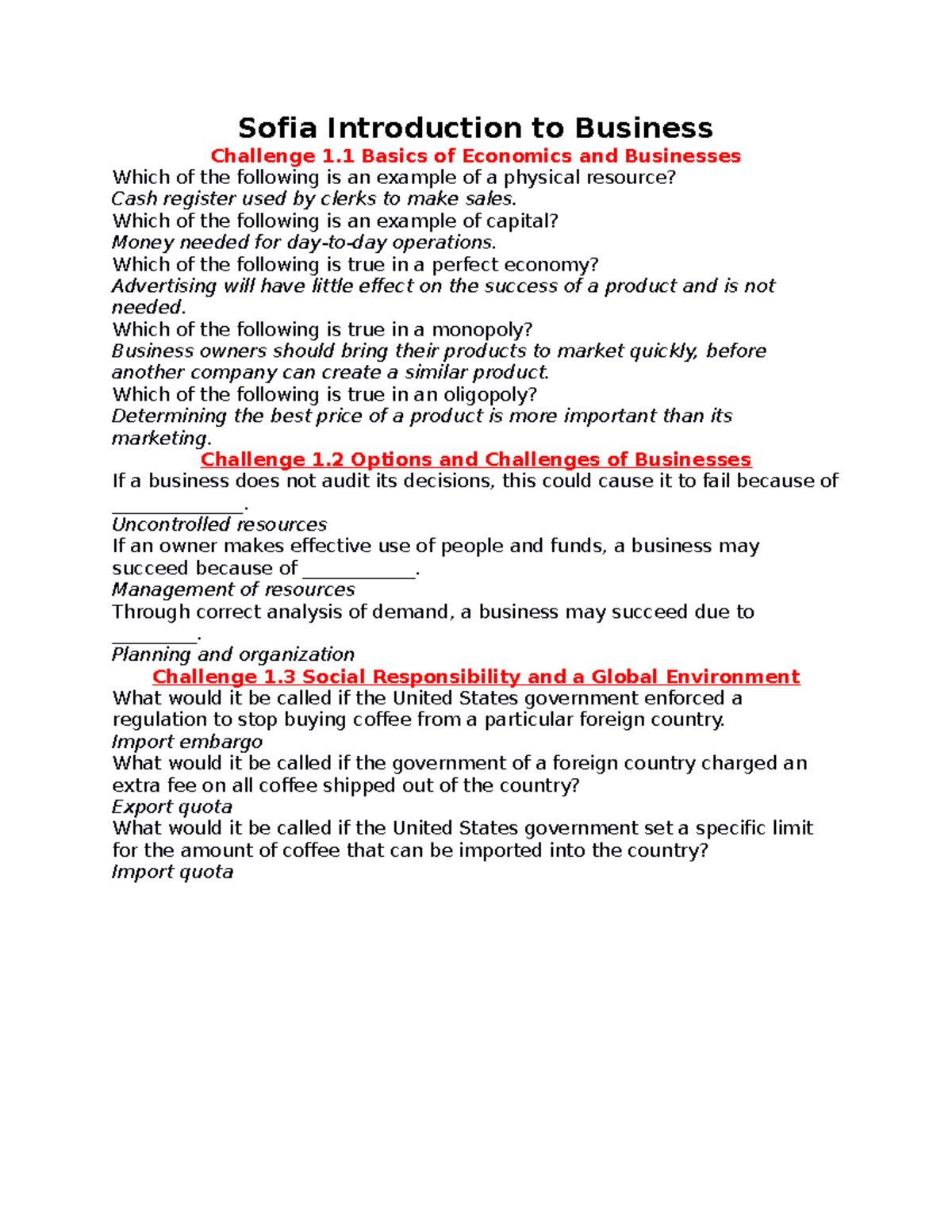 Sofia Introduction to Business - Sofia Introduction to Business ...