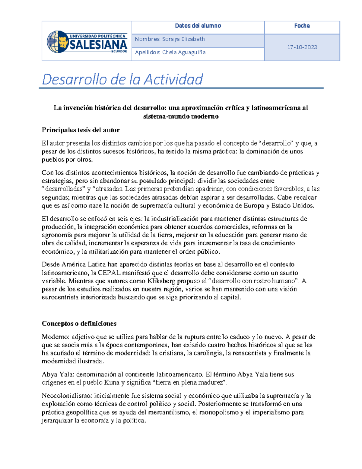 Chela Soraya Com Cam Social U1 - Datos del alumno Fecha Nombres: Soraya ...