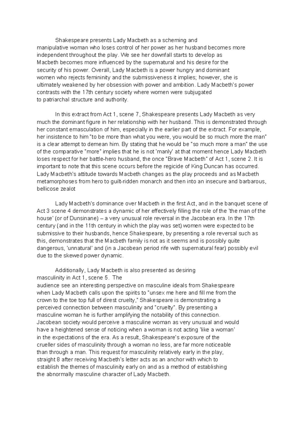 How does Shakespeare portray the character Lady Macbeth in "Macbeth ...