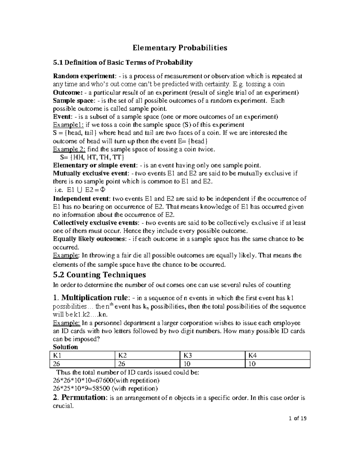 Probability - Elementary Probabilities 5 Definition of Basic Terms of ...