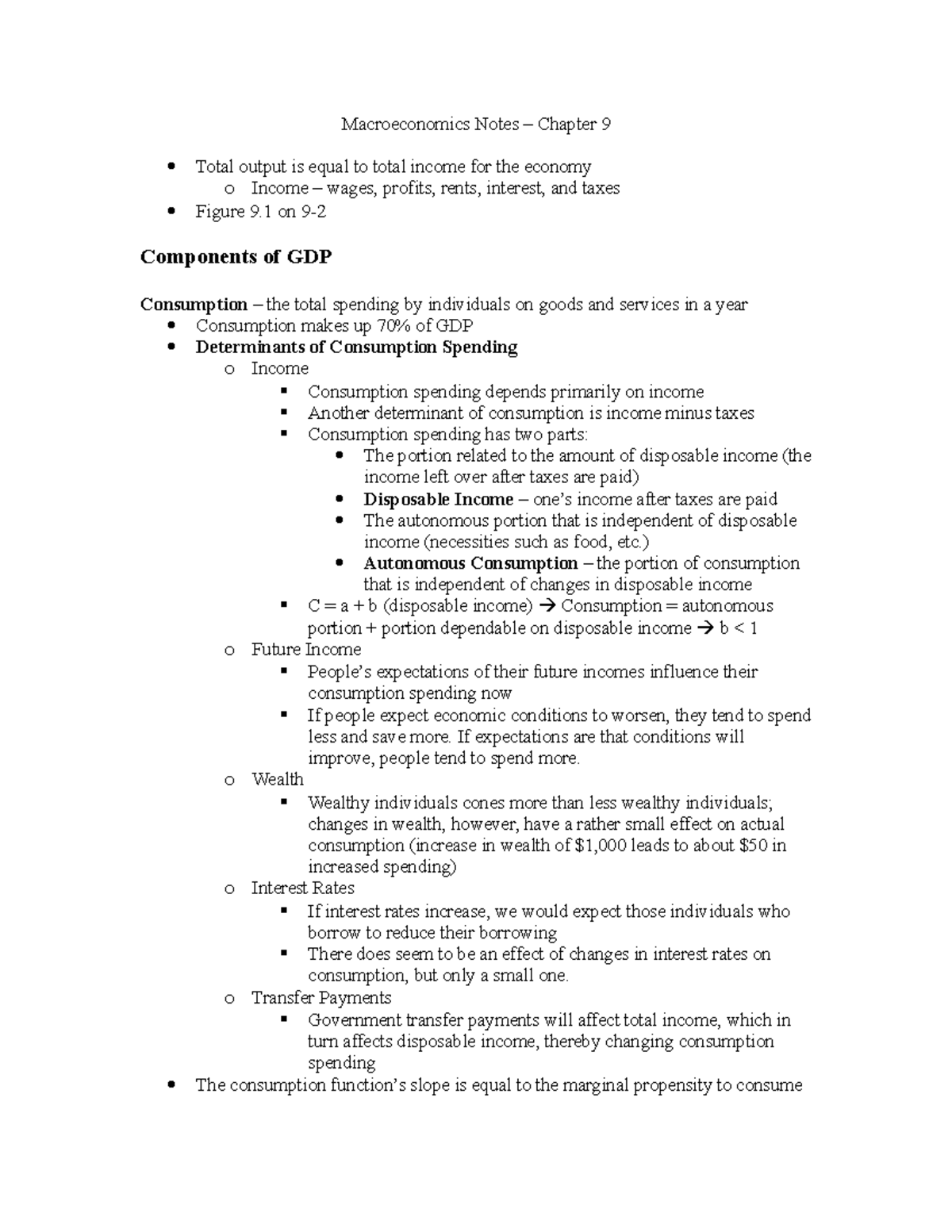 Macroeconomics Notes – Chapter 9 - Macroeconomics Notes – Chapter 9 ...