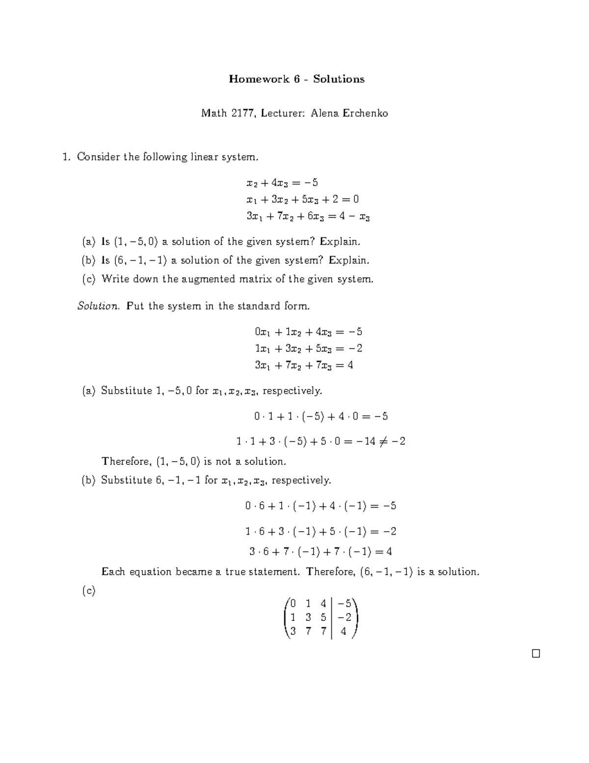 Homework 6 Solutions 1kxdfrpAt the Faculty of Science and Engineering ...