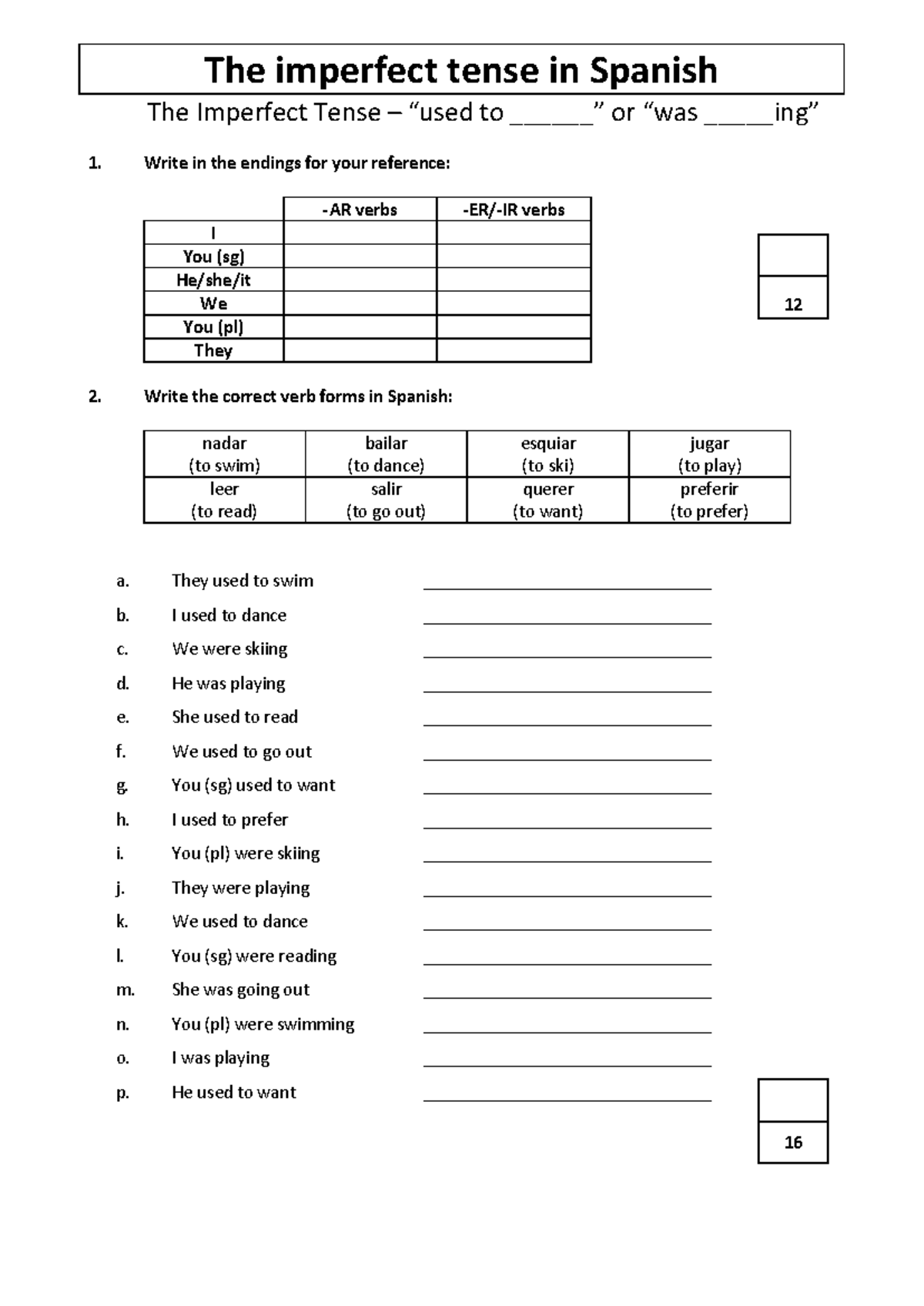 L7 the imperfect tense Worksheet - The imperfect tense in Spanish The ...
