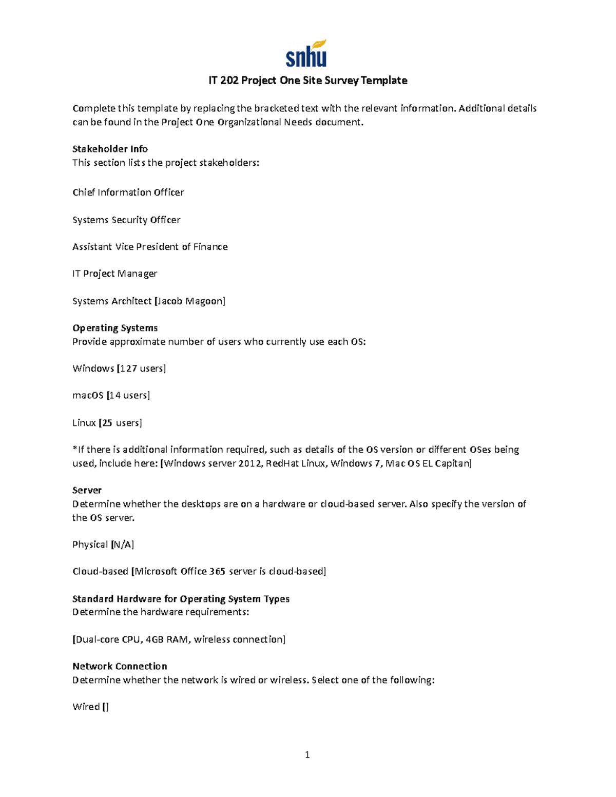IT 202 Project One Site Survey Template - IT 202 Project One Site ...