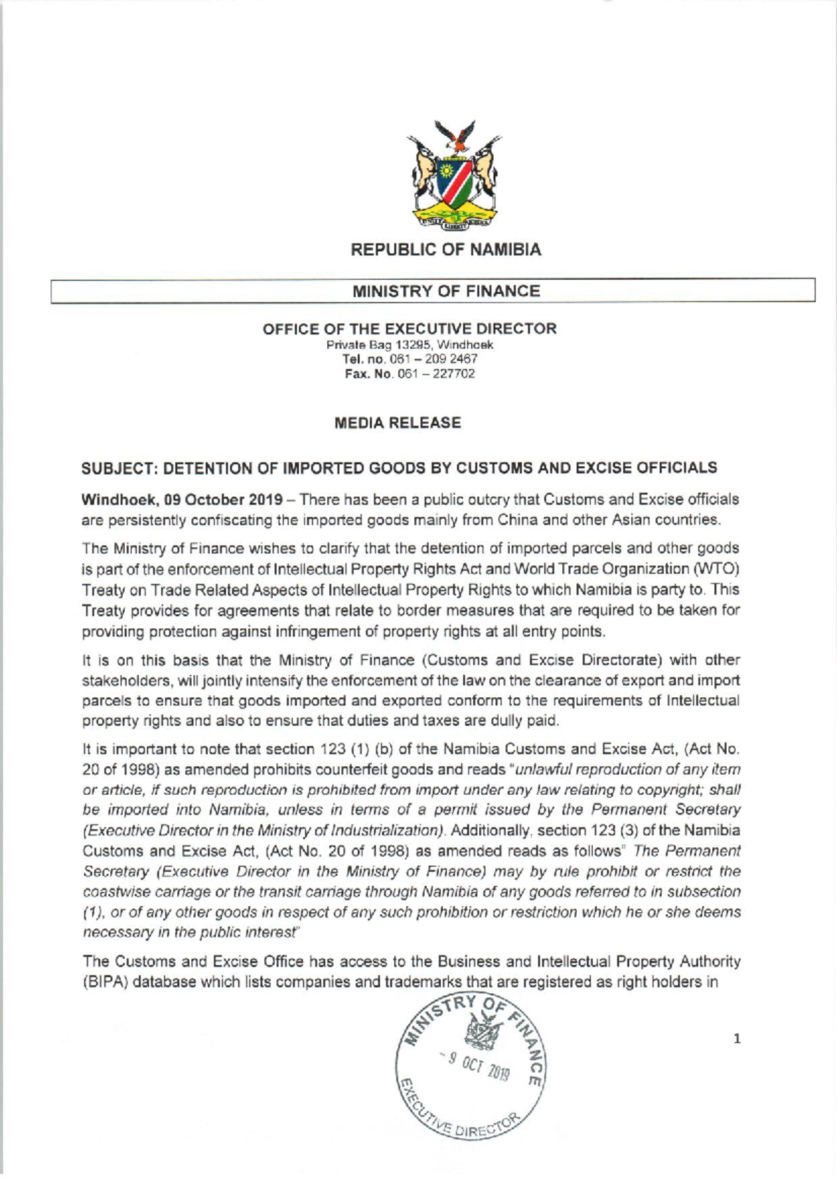 Media Statement- Detention of goods by Customs officials - Research ...