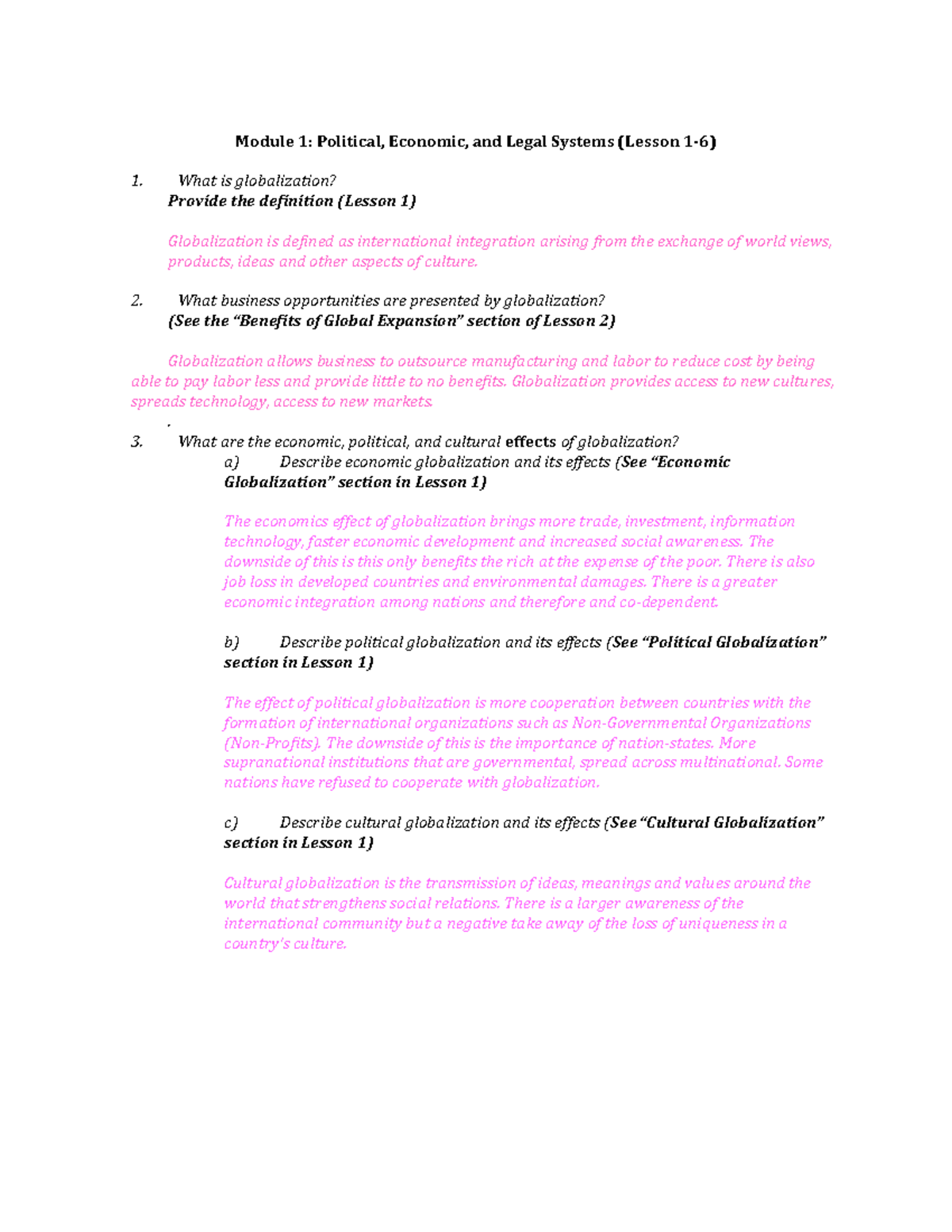 Module 1 Enhanced Study Guide Completed - Module 1: Political, Economic ...