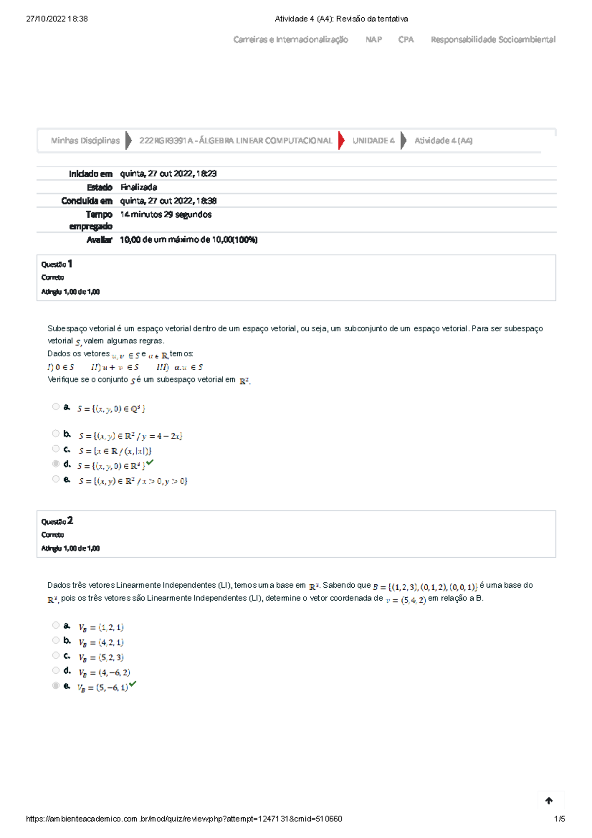 Atividade A4 de Álgebra Linear Computacional - Minhas Disciplinas 222RGR3391A - ÁLGEBRA LINEAR ...