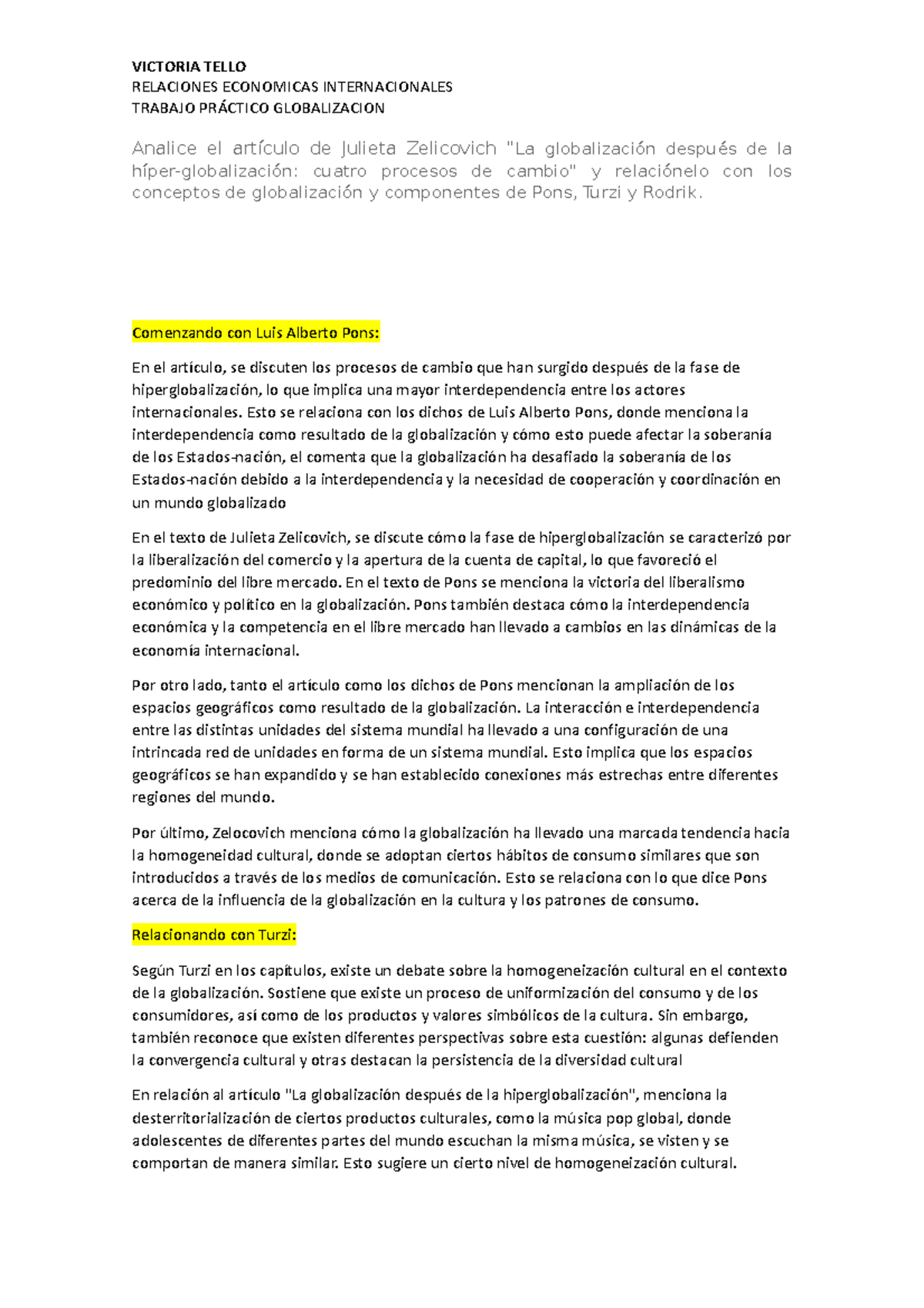 Trabajo Practico Globalizacion - VICTORIA TELLO RELACIONES ECONOMICAS ...