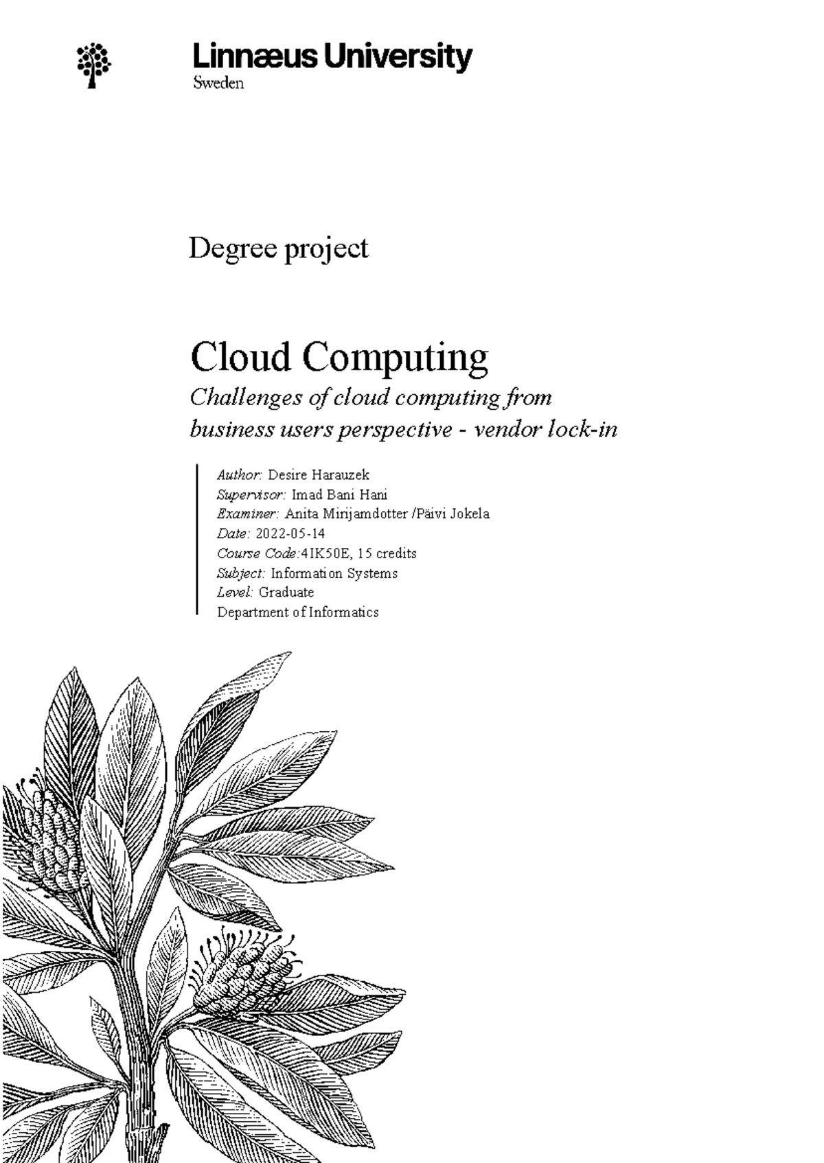Fulltext 01 - Degree project Cloud Computing Challenges of cloud ...