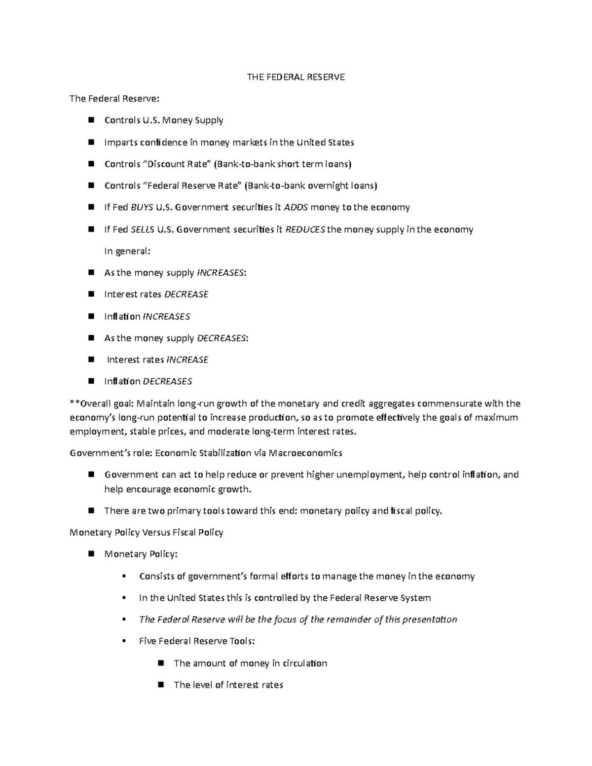 the federal reserve - THE FEDERAL RESERVE The Federal Reserve: Controls ...