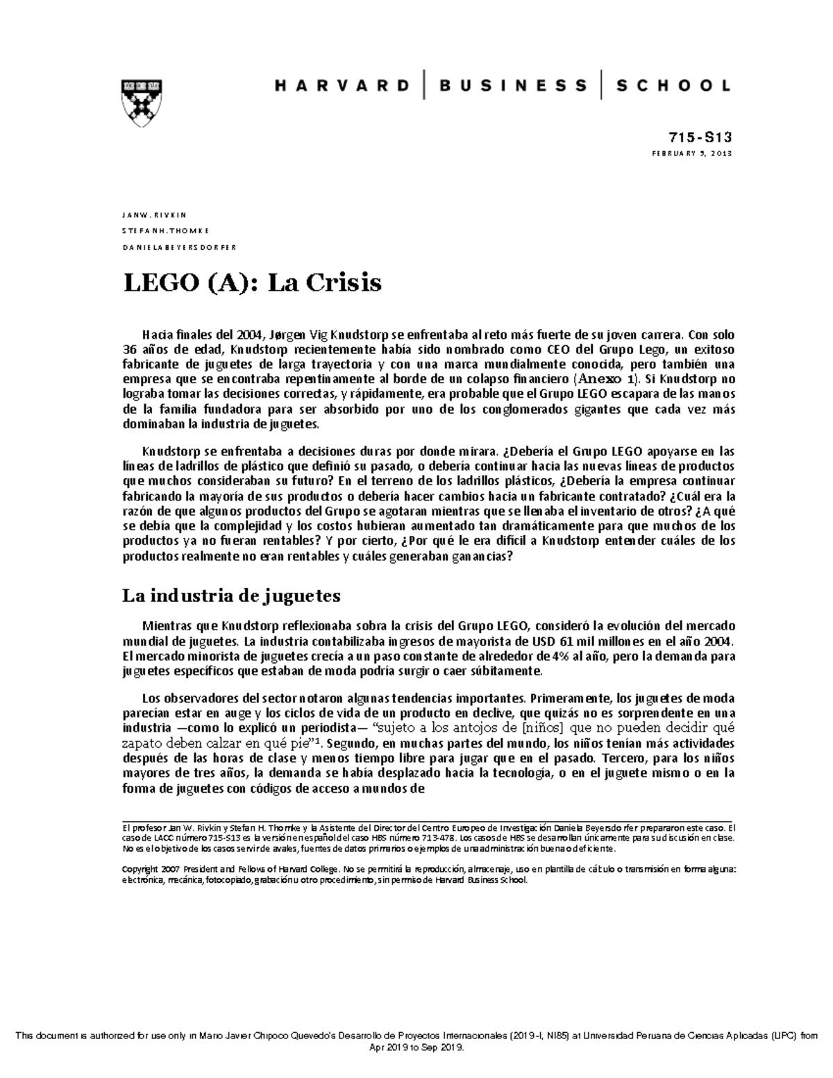 Caso LEGO-converted - lego caso - This document is authorized for use ...