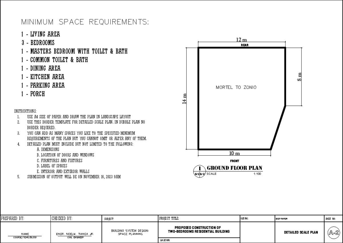 Lesson 8 Activity Space Planning Floor Plan 3 Blk 1 - 14 m 12 m 1 ...