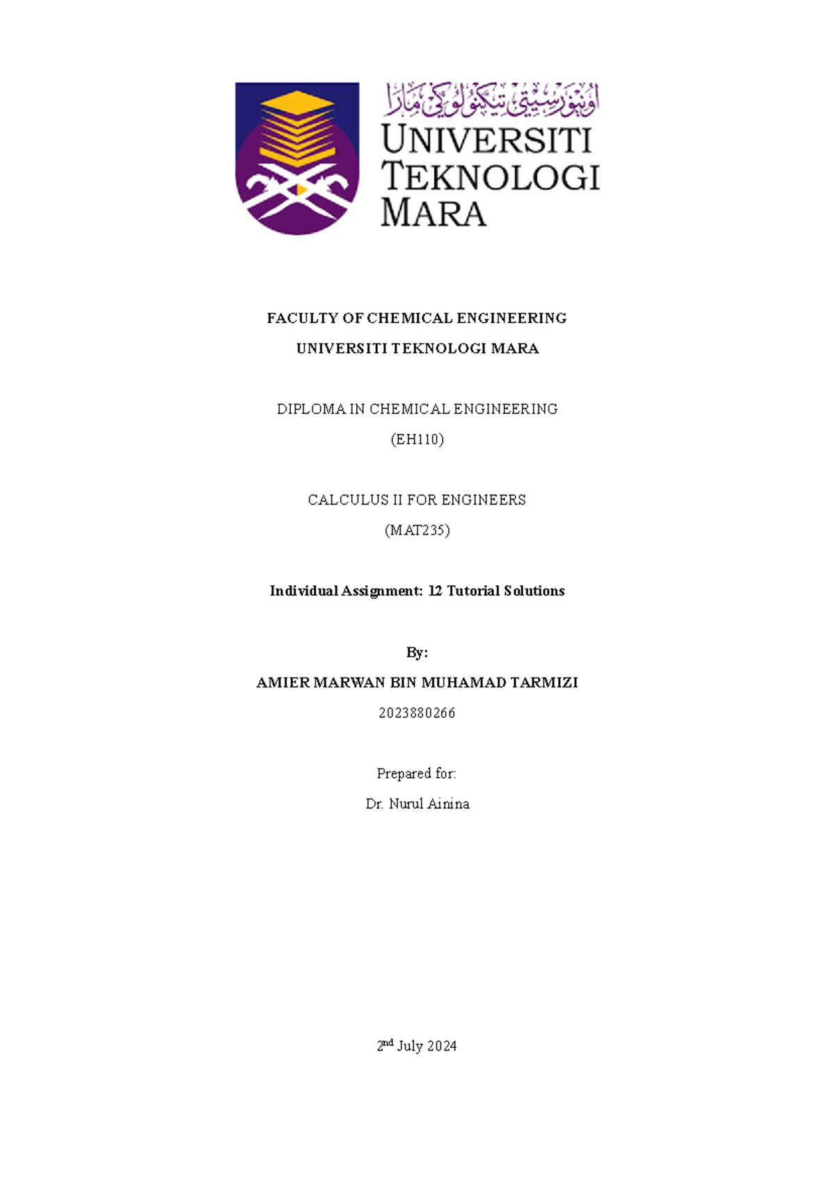 NOTES MAT235 CALCULUS 2 UITM KAMPUS DUNGUN - electrical engineering ...