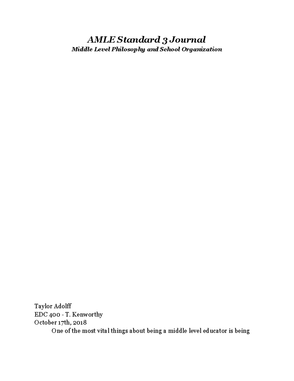 AMLE Standard 3 Journal - AMLE Standard 3 Journal Middle Level ...