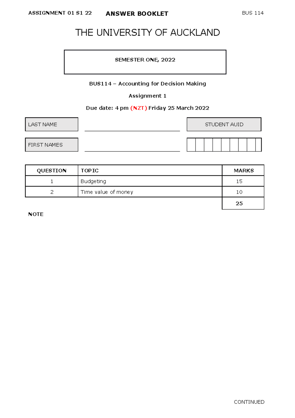 BUS114 Assignment 01 S1 2022 Full mark Answer - ASSIGNMENT 01 S1 22 ...