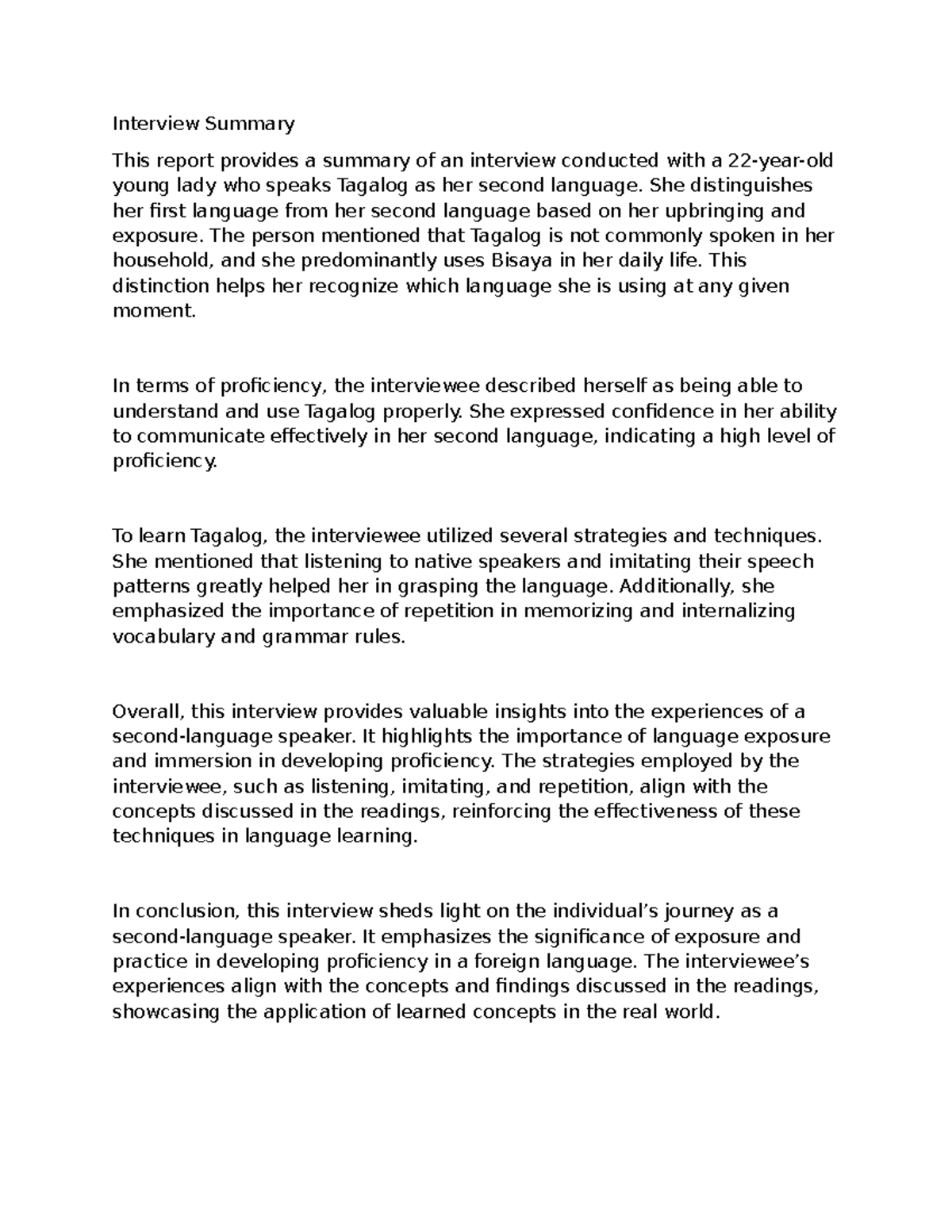 Document-13 - ............ - Interview Summary This report provides a ...