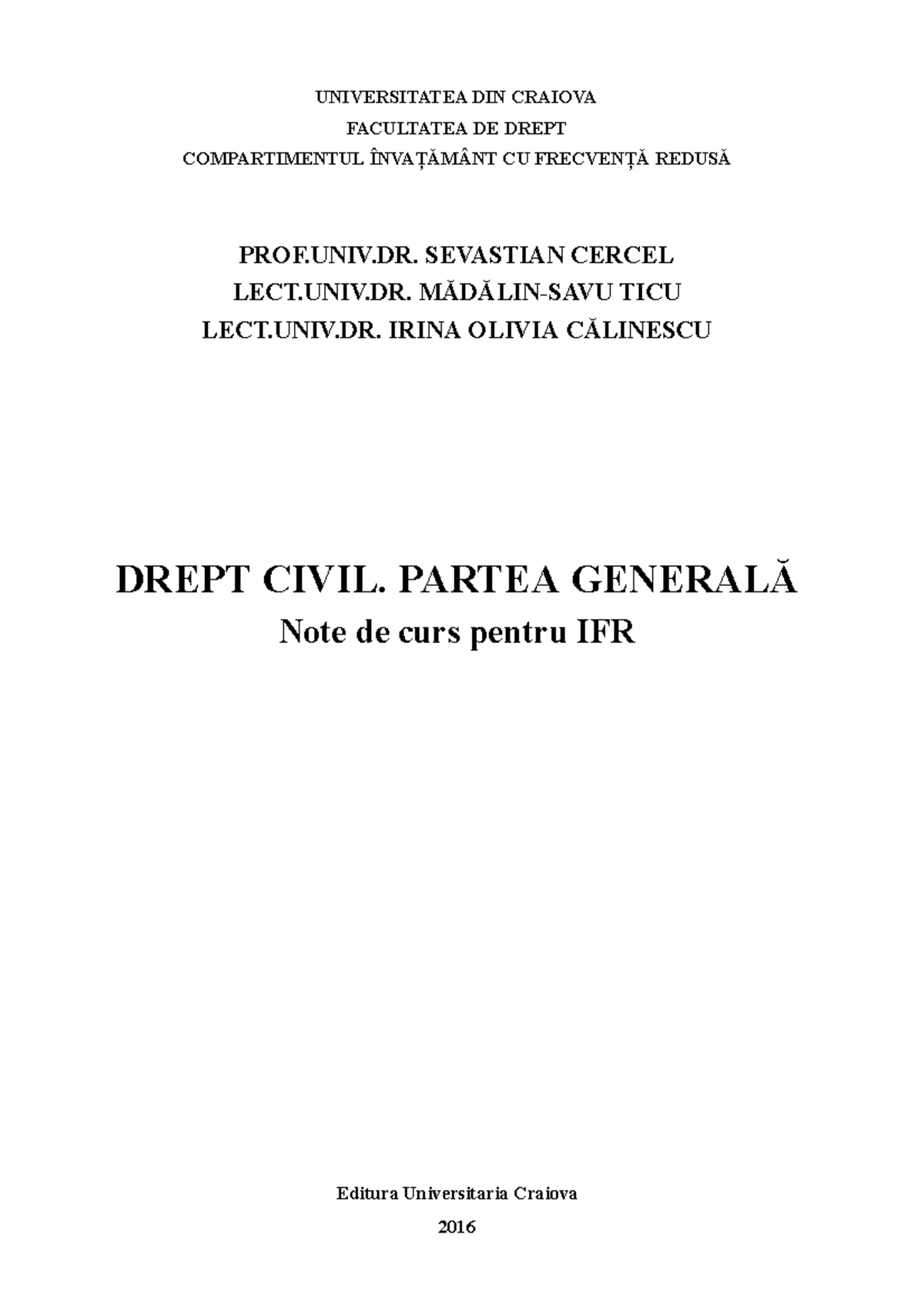 Dr.civil.Partea generala - 2016 UNIVERSITATEA DIN CRAIOVA FACULTATEA DE ...