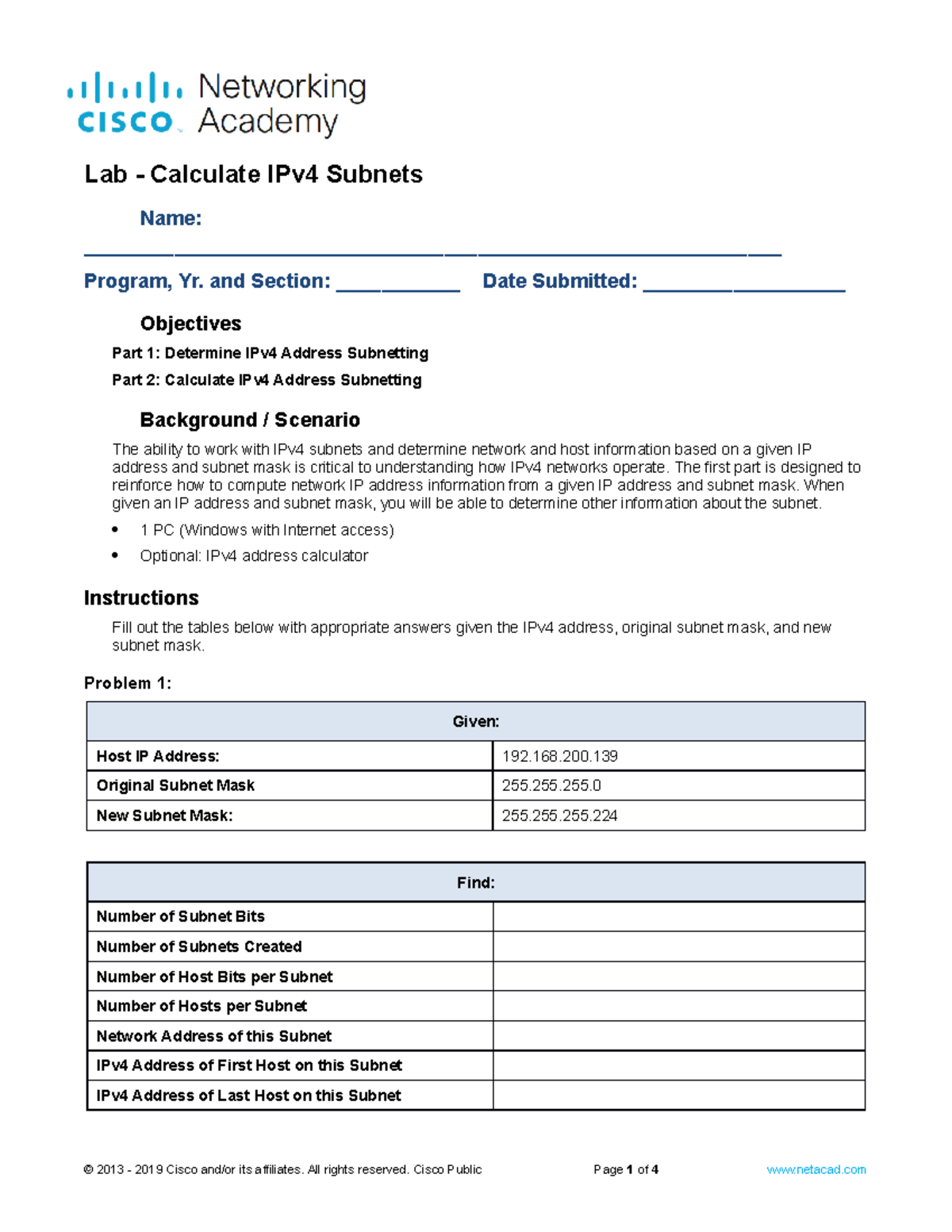 Wk6- Calculate IPv4 Subnets - Name