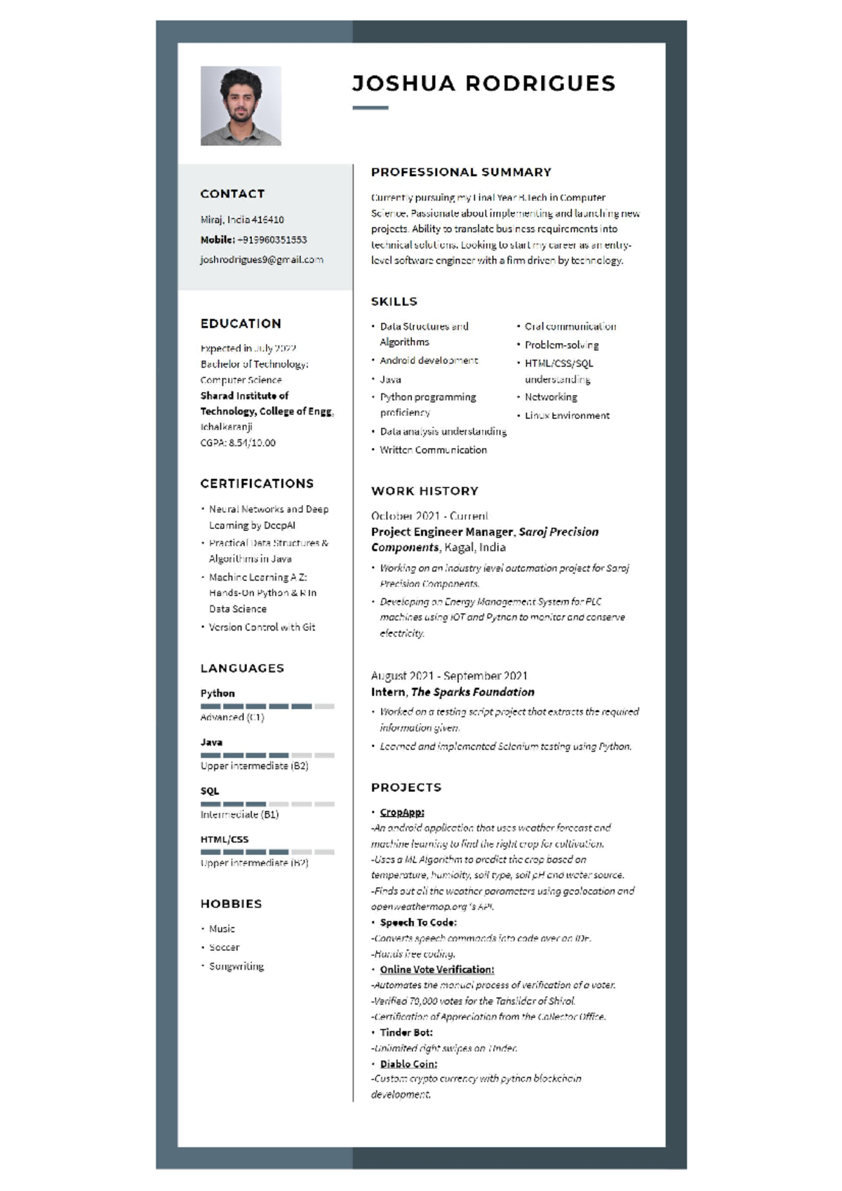Josh resume oct - AReport On Web Designing TABLE OF CONTENTS Internship ...