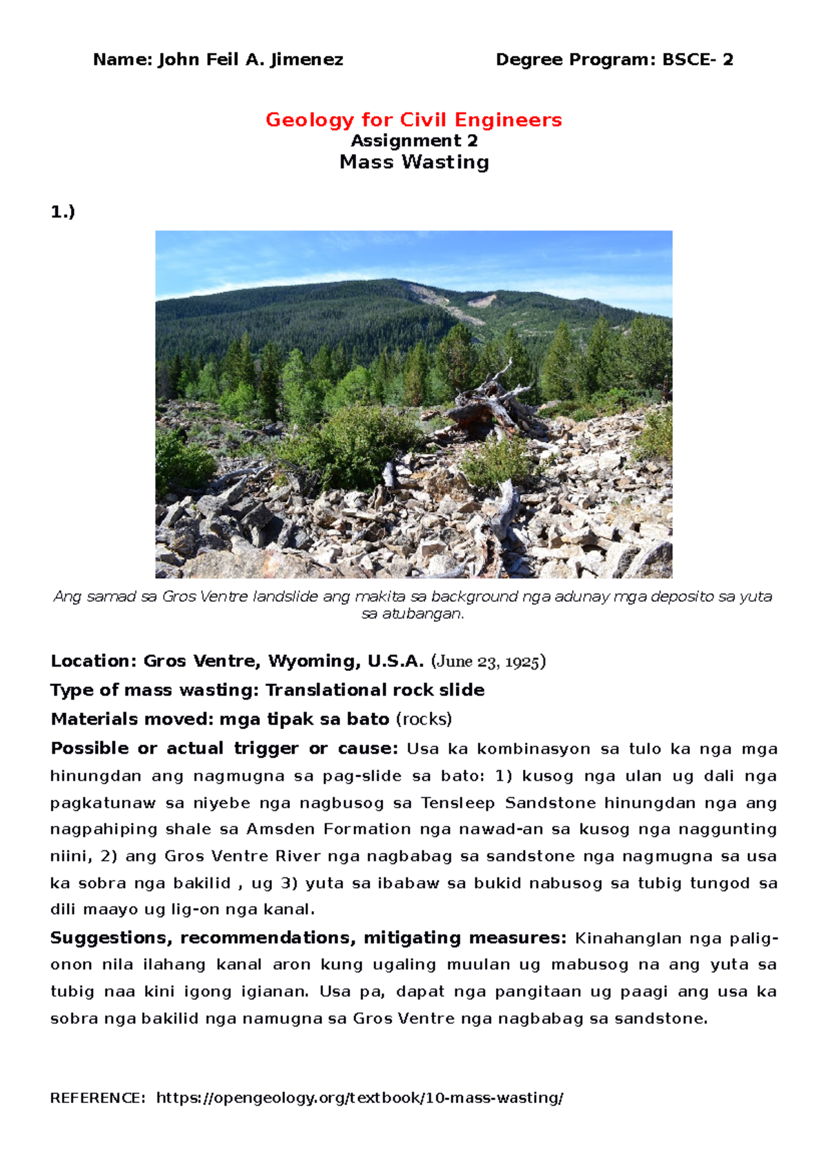 Jimenez Geology Assignment 2 - Name: John Feil A. Jimenez Degree ...