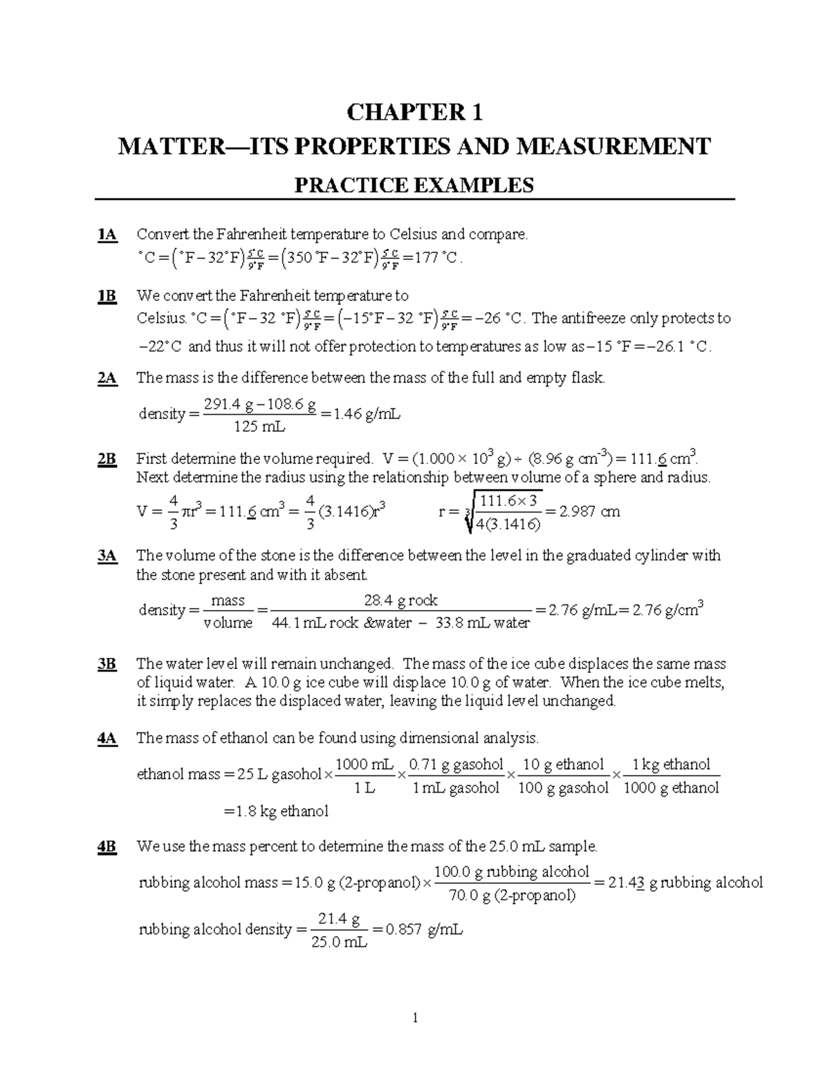 General Chemistry Chapter 1 Solutions CHAPTER 1 MATTER ITS PROPERTIES
