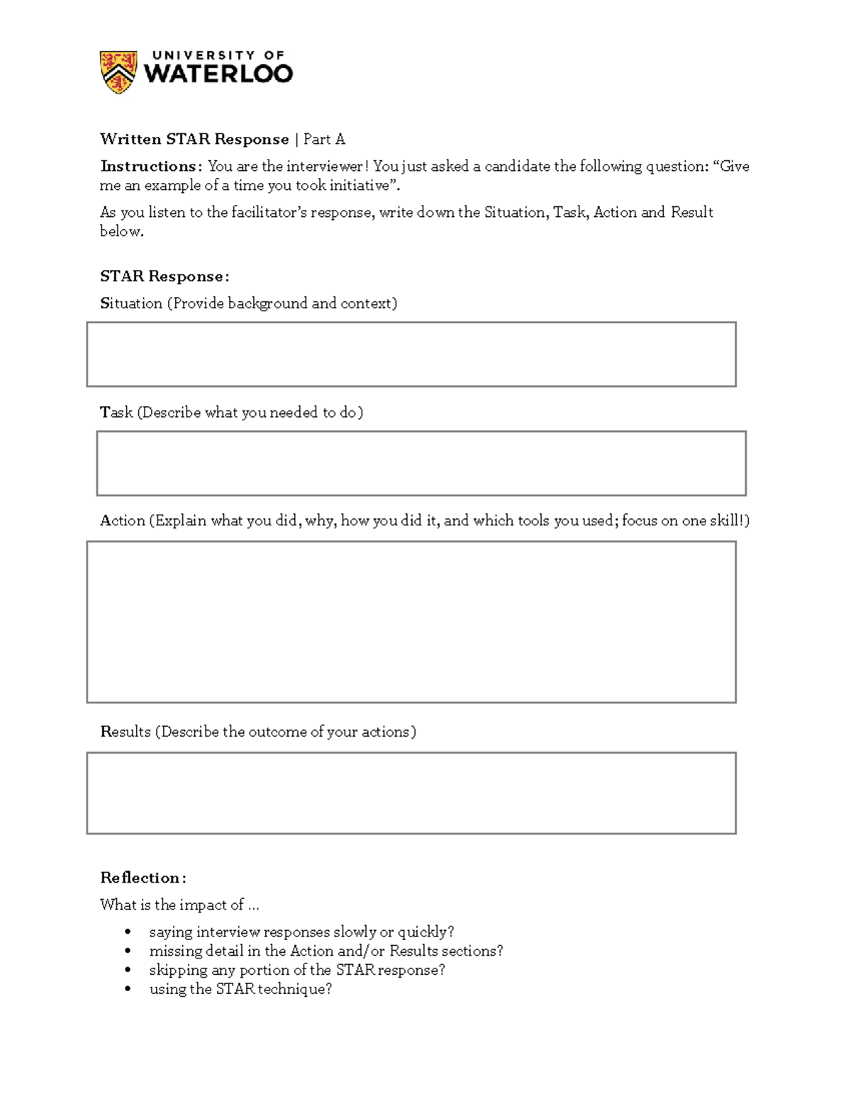 Written Star Response Part A - Written STAR Response | Part A ...